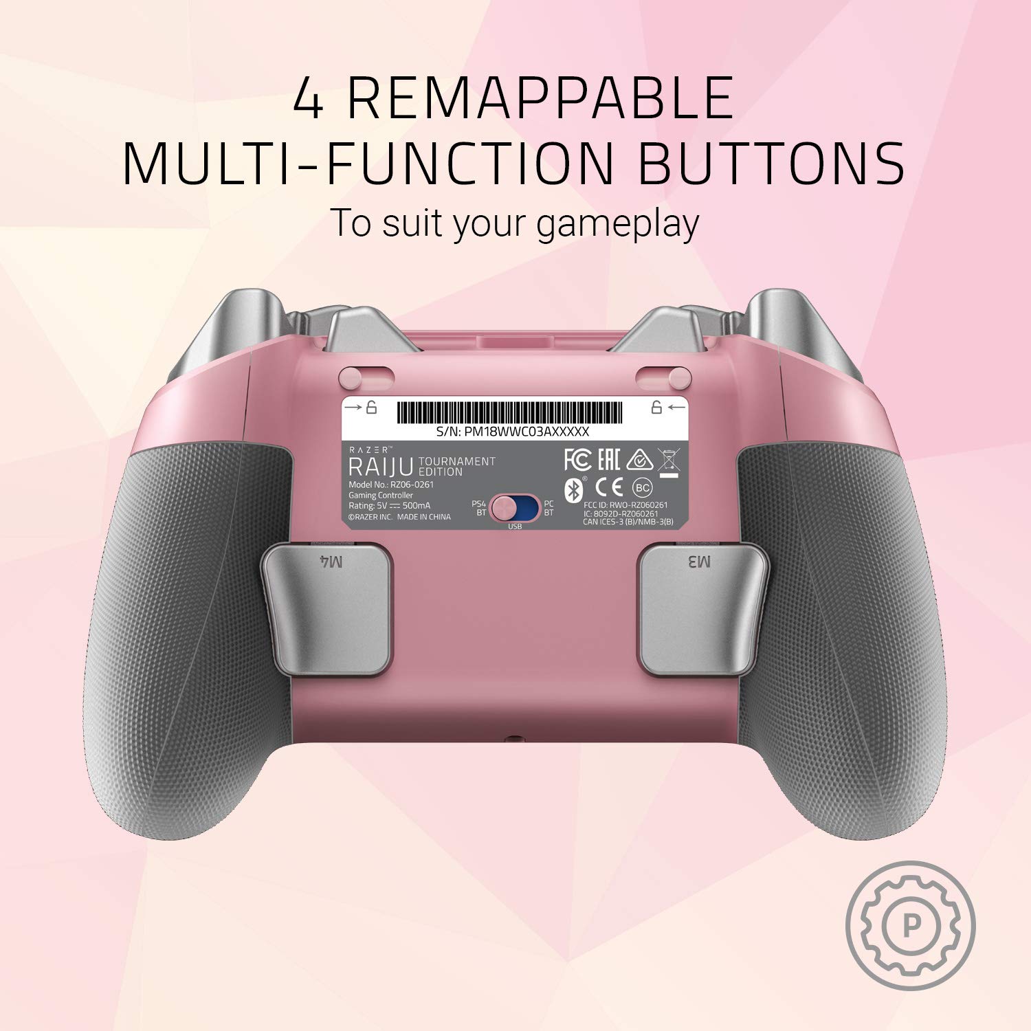 Razer Raiju Tournament Edition Quartz - Wireless and Wired Gaming Controller with Mecha Tactile Action Buttons, Interchangeable Parts and Quick Control Panel, compatible with PS4 and PC, Pink