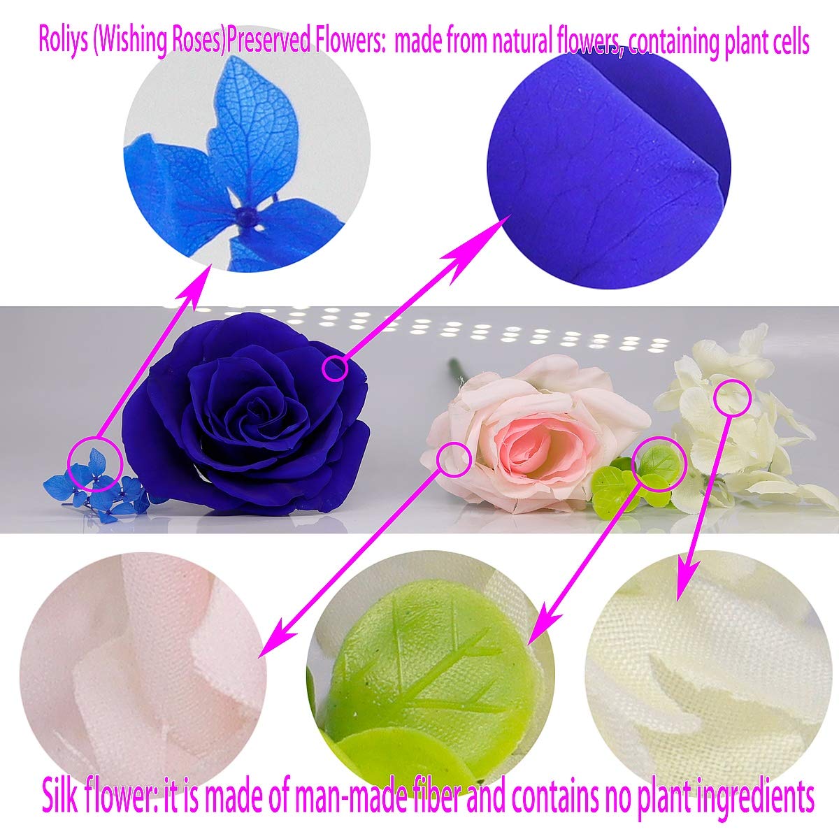 roliys Preserved Real Roses with Colorful Mood Light Wishing Bottle, Eternal Rose,Never Withered Flowers, Table Decor,Christmas Anniversary Valentine's, Blue 4.3inch, 1pcs