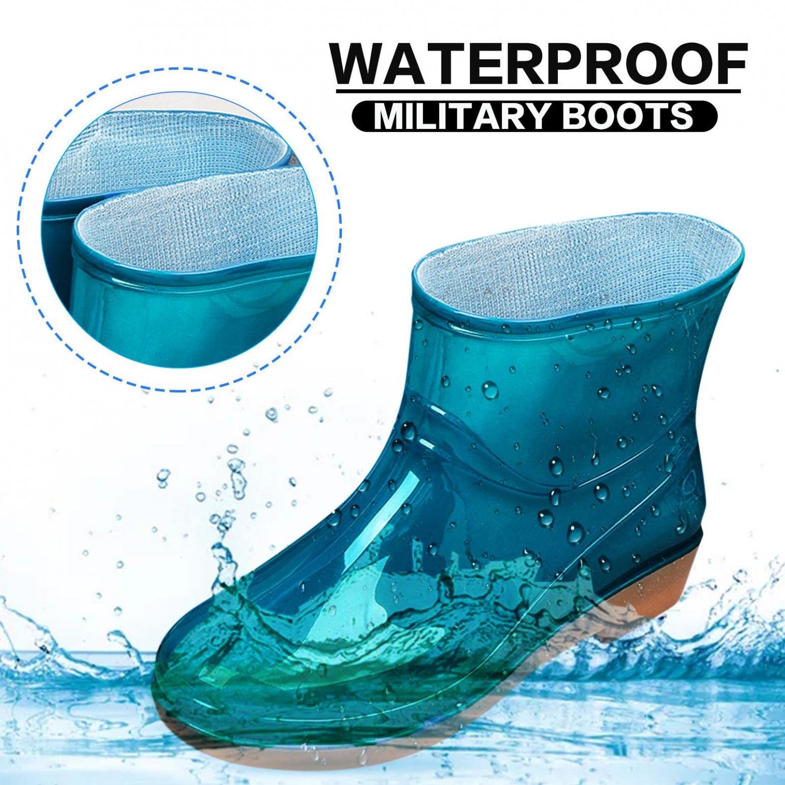 Xudanell Womens Boots Summer Rain Boots Rubber Sole Waterproof Water Shoes Ankle Boots No Heel Rainy Flat Booties for Women Blue