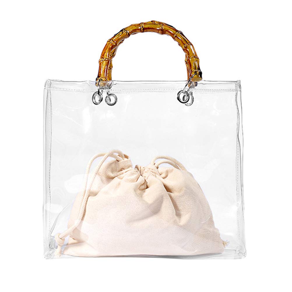 TENDYCOCO Top Handle Satchel Transparent Clutch Clear 2 in 1 Handbag PVC for Women