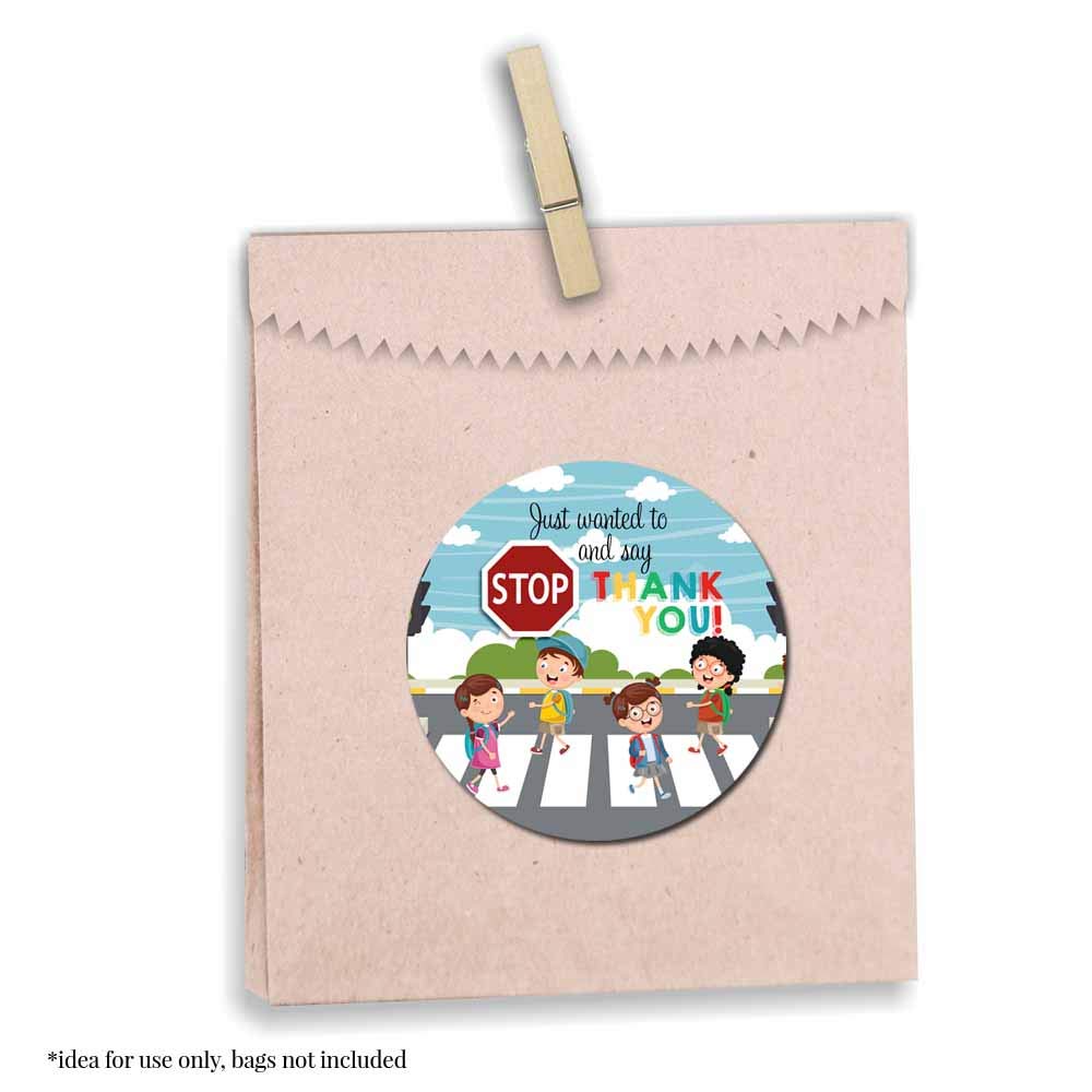 Stop to Say Thanks Traffic Themed School Crossing Guard Appreciation Thank You Sticker Labels, 40 2" Party Circle Stickers by AmandaCreation, Great for Envelope Seals & Gift Bags