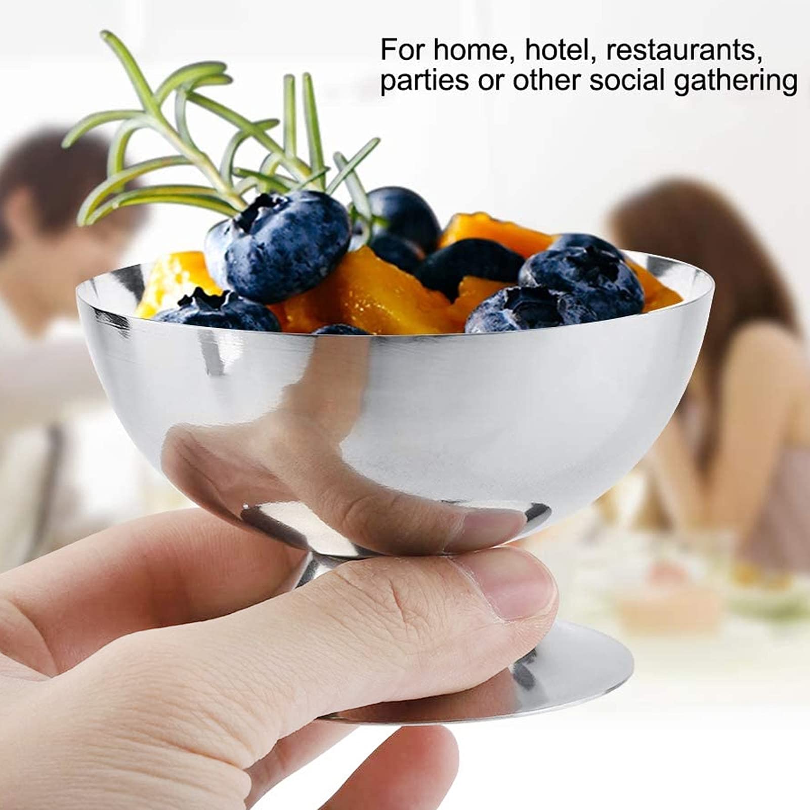 TOPINCN Metal Bowl, Stainless Steel Bowl Short Footed Medium Small Size Stainless Steel for Serving Ice Cream for Dessert Snacks