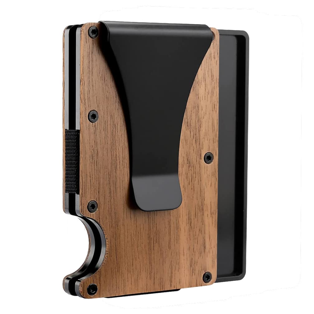 UpLook Wooden Credit Card Holder Wallet RFID Mens Slim Wallet with Money Clip (Walnut)