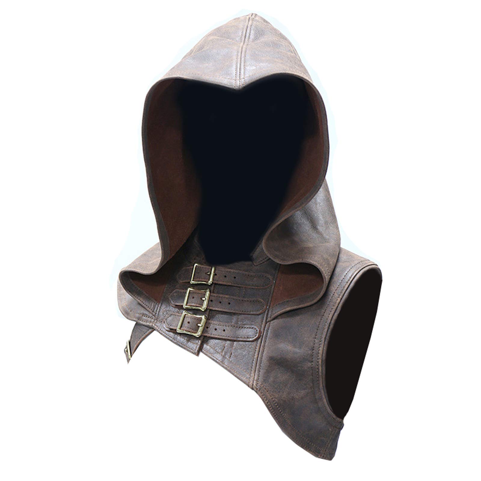 Uyebros Medieval Costume Hooded Balaclavas Medieval Gothic Cowl Hat Costumes for Halloween LARP Cosplay Party (Medium, Brown)