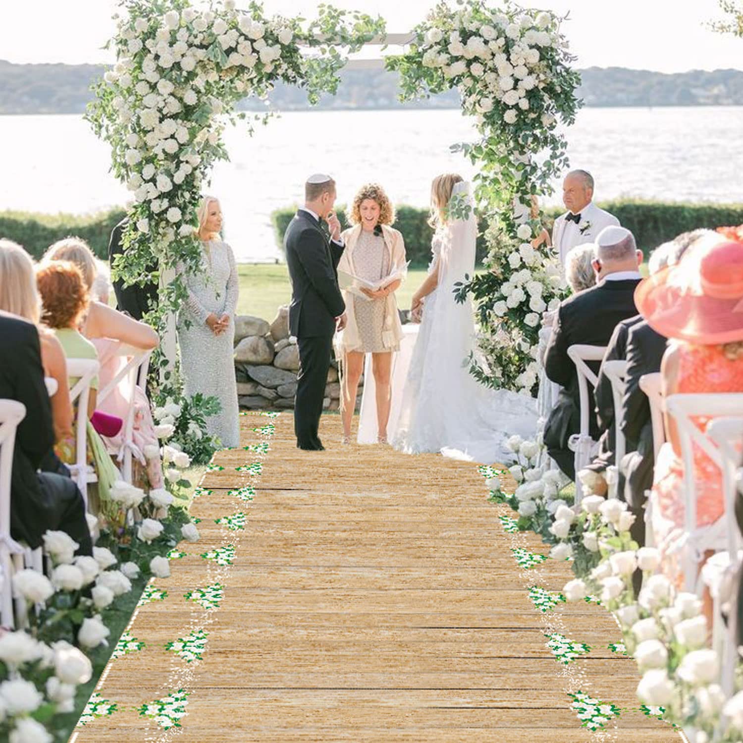 ROMANKAS Wedding Aisle Runner Brown 4x15 FT Polyester Aisle Runner for Wedding Ceremony Wood Grain Aisle Runners Decorations Floral Carpet Runner for Rustic Runway Rug for Bridal Shower Party Church