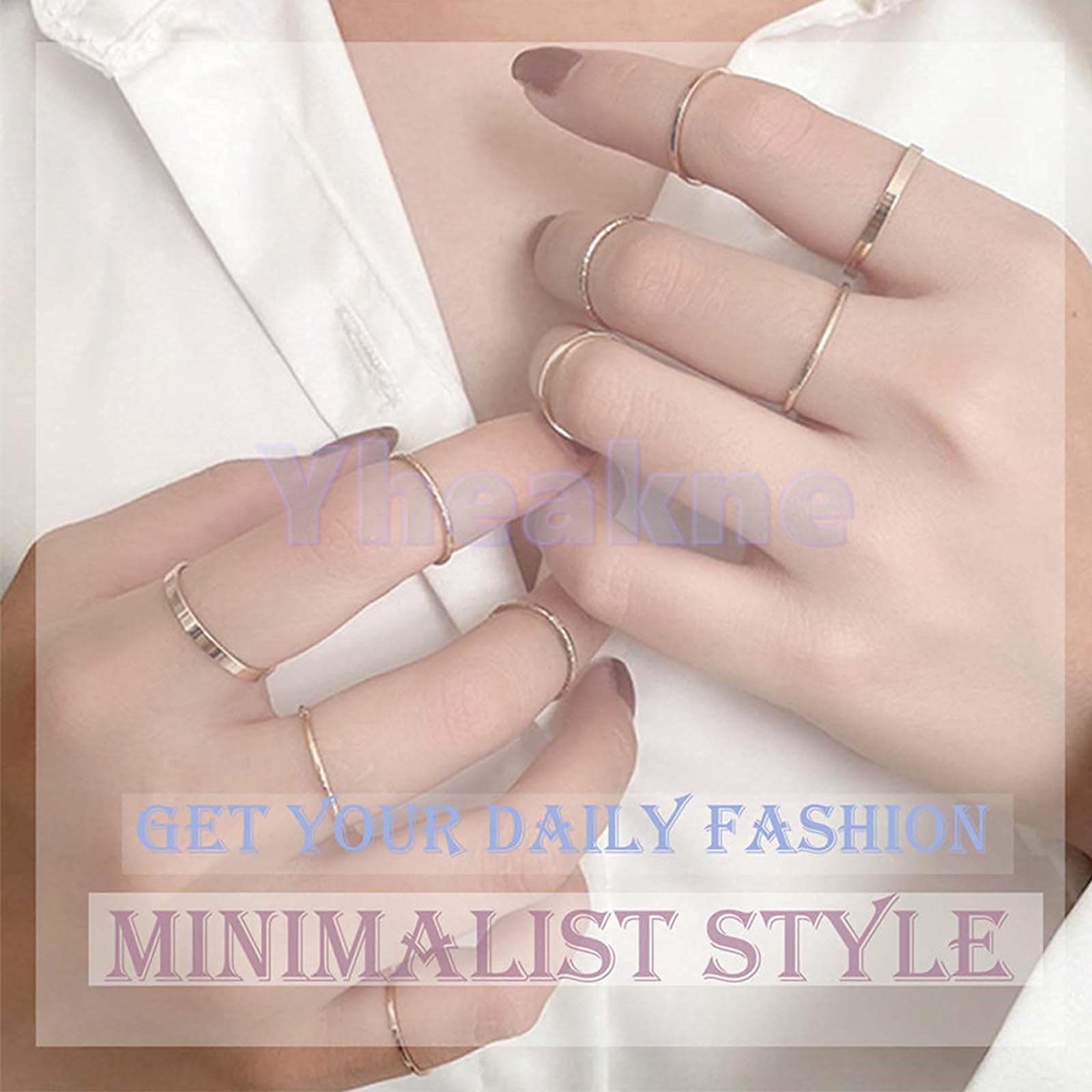 Yheakne Boho Stacking Rings Set Gold Pearl Knuckle Rings Minimalist Midi Finger Rings Carved Joint Rings Set for Women (Style C)