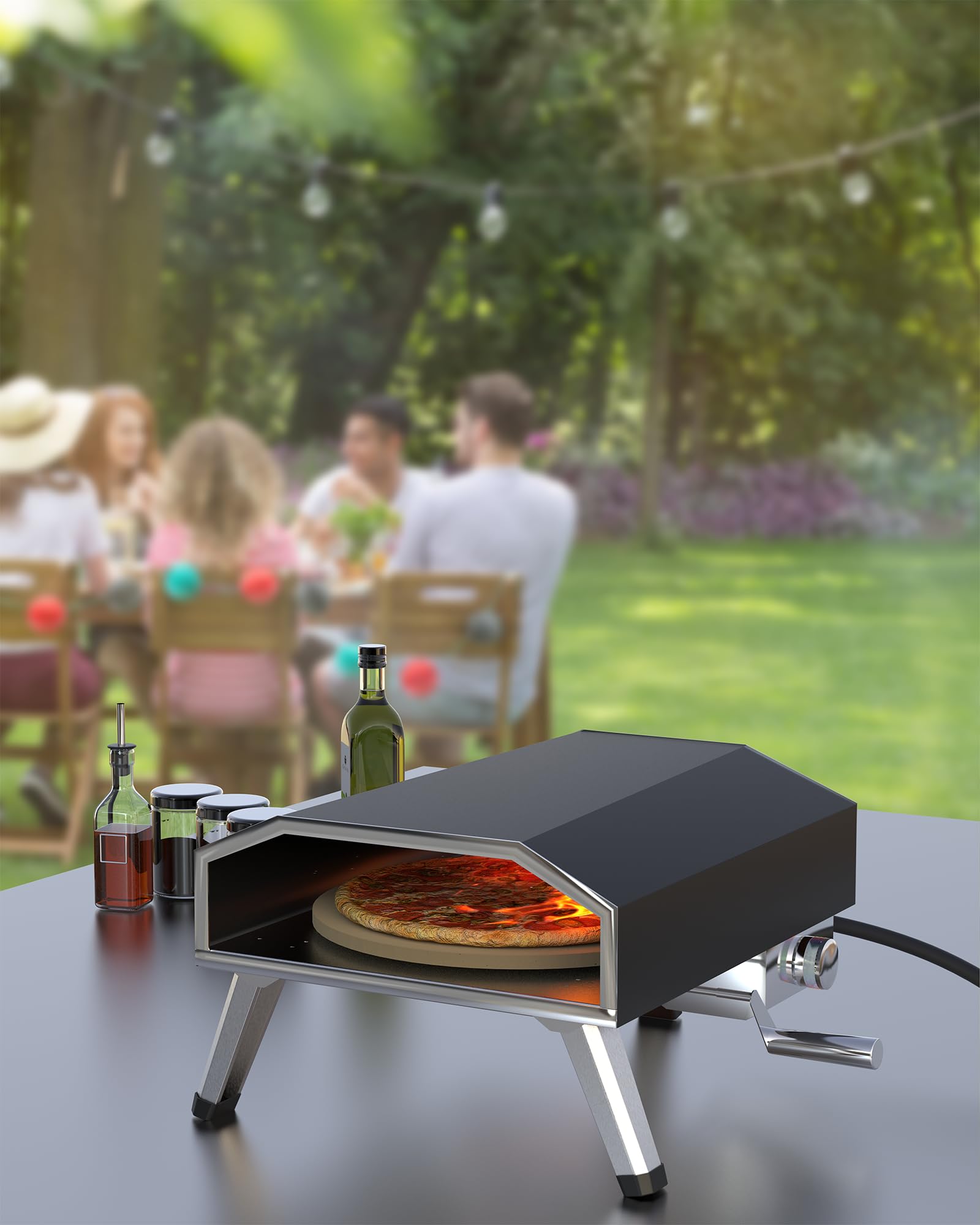 RIEDHOFF 16" Gas Outdoor Pizza Oven, [Automatic Rotating] [Foldable Legs] Portable Pizza Maker, 1000°F 8000W [Quickly Bake] [Stainless Steel] Rotatable Pizza Grill for Outdoor Cooking Camping