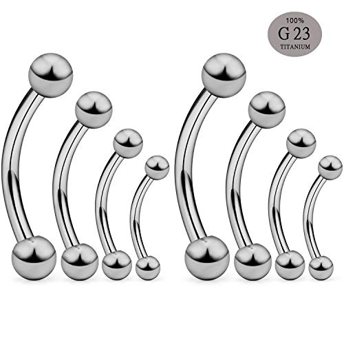 SCERRING 8PCS 14G G23 Titanium Curved Eyebrow Barbell Tragus Helix Ear Belly Lip Nipple Tongue Ring Body Piercing Jewelry 6mm 8mm 10mm 12mm