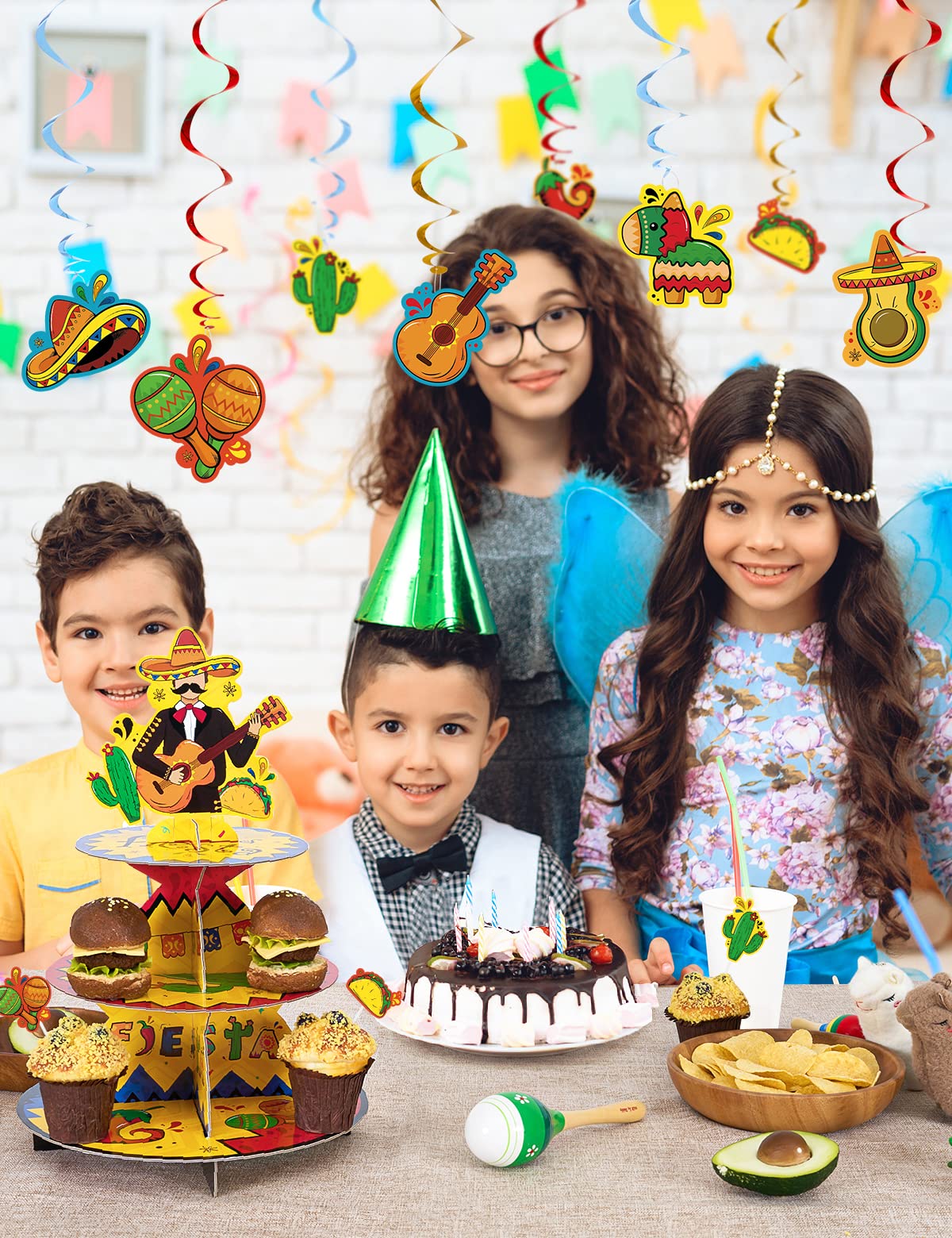 WERNNSAI Mexican Fiesta 3-Tier Cupcake Stand, Yellow, Paper