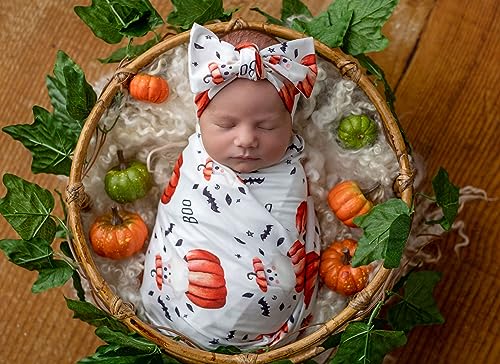Terriboo Halloween Swaddle and Headband Beanie Sets Baby Receiving Blanket Newborn Wrap Sack (Halloween 1)