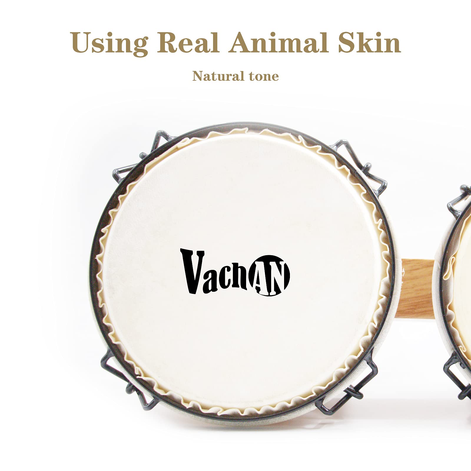 VACHAN Bongo Drums 6”and 7”Bongos for Adults Kids, Professionals Cavity Wood Percussion Instrument with Tuning Wrench,Natural Finish