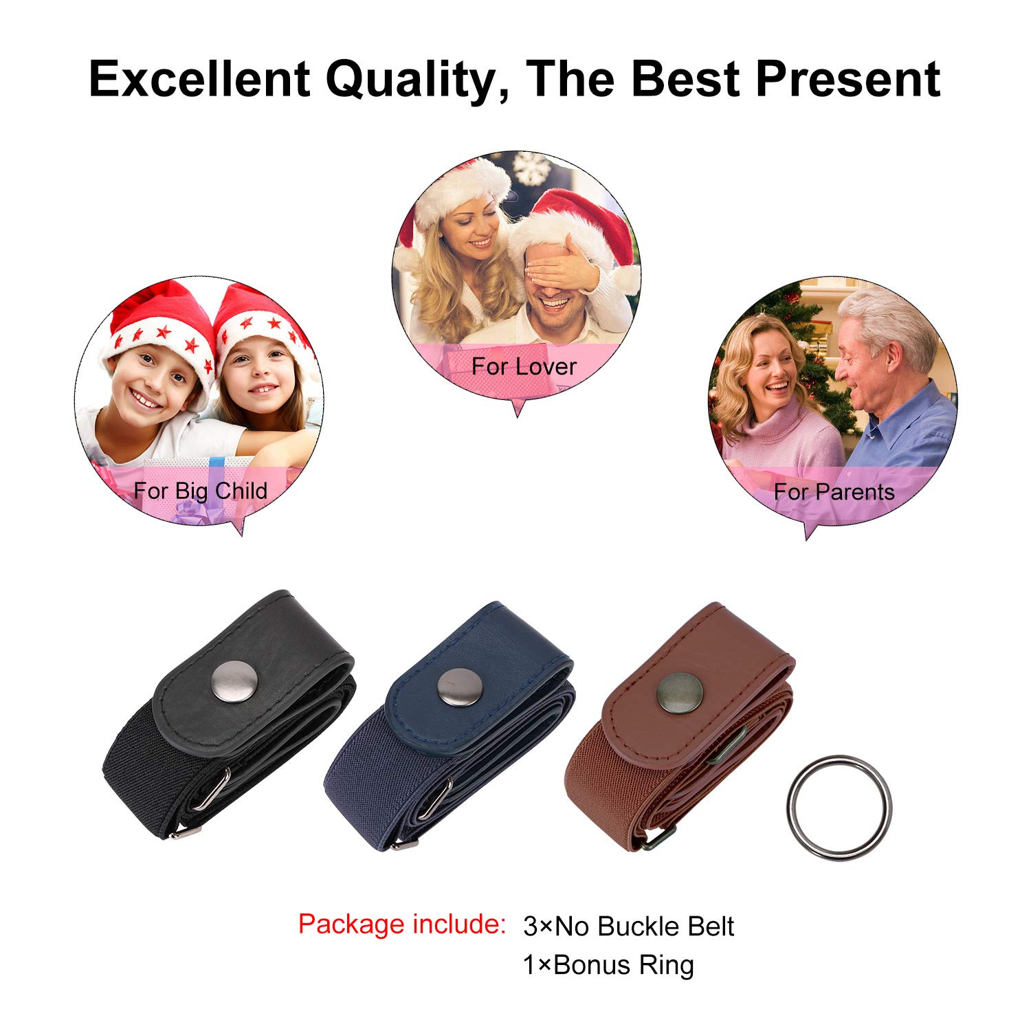 SUOSDEY 3 Pieces No Buckle Belt Women Elastic Belts Buckle Free Invisible Elastic Belt for Jeans Pants