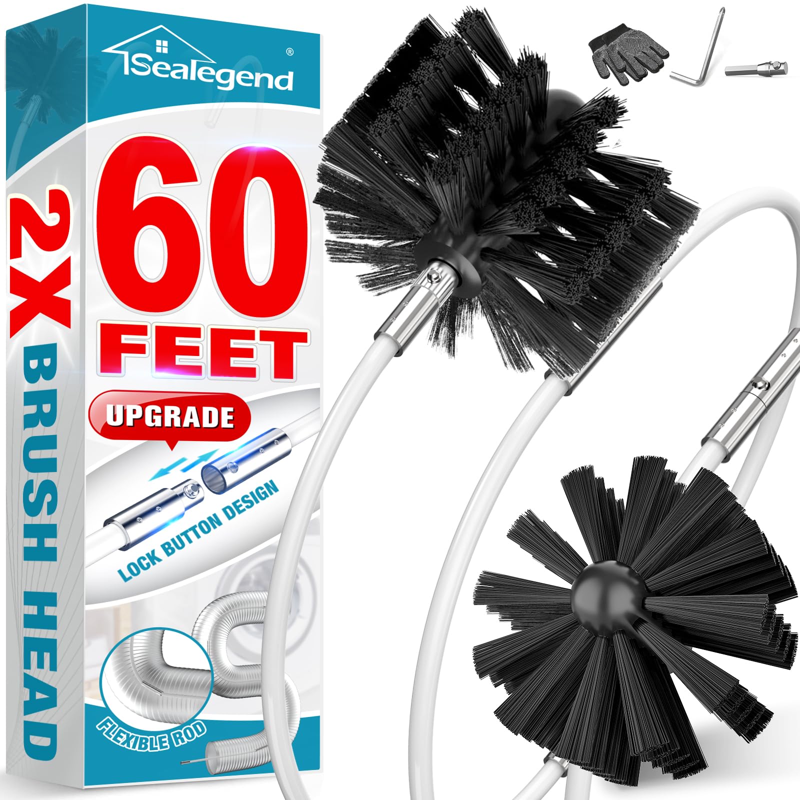 Sealegend 41 FEET Dryer Vent Cleaner Kit Flexible Quick Snap Brush with Drill Attachment Extend up to 41 FEET for Easy Cleaning Upgraded Dryer Vent Cleaning Kit Use With or Without a Power Drill