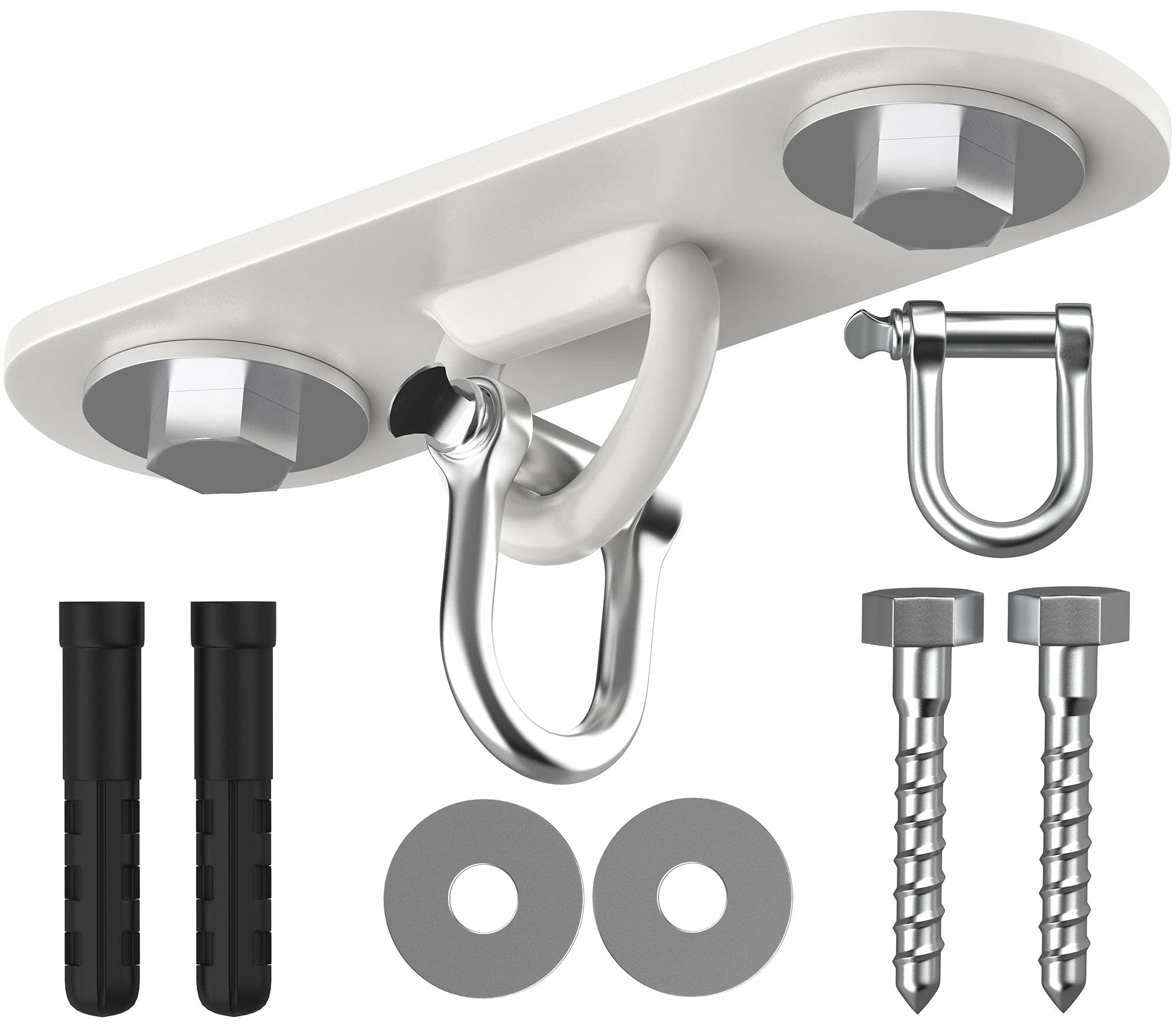 RDX 13CM Ceiling Bracket with D-Shackle, 5mm 18 Gauge Heavy Duty Hook with Bolts Wall Plugs, Punch Bag, Double end Speed Ball Hanging, Kickboxing Boxing MMA Muay Thai Training Hanger Mount, White