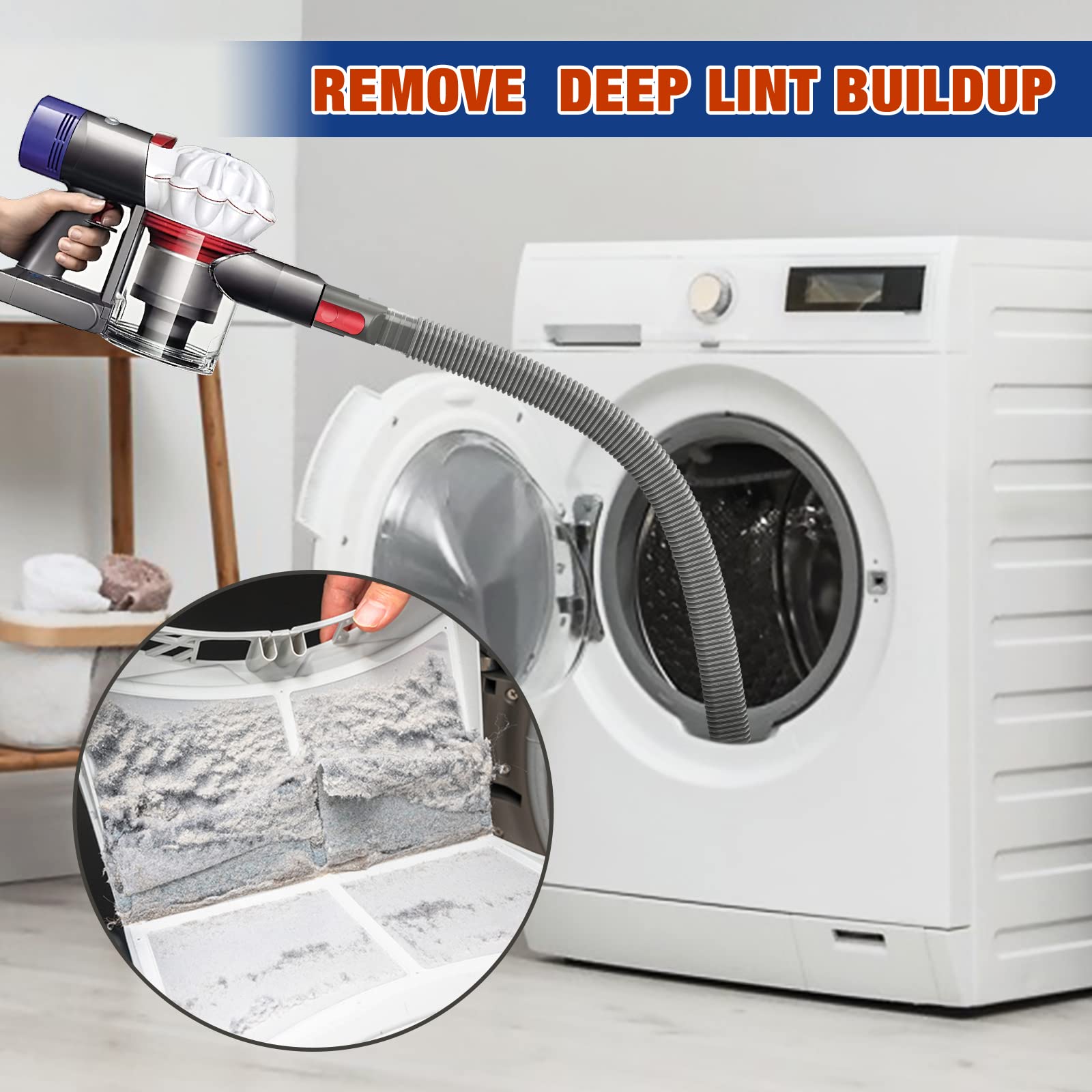Sealegend Dryer Vent Cleaner Kit Compatible with Dyson Dryer Lint Vacuum Attachment Removes Deep Lint Adapter Compatible with Dyson V7 V8 V10 V11 V12 V15 etc Cordless Vacuum Cleaner