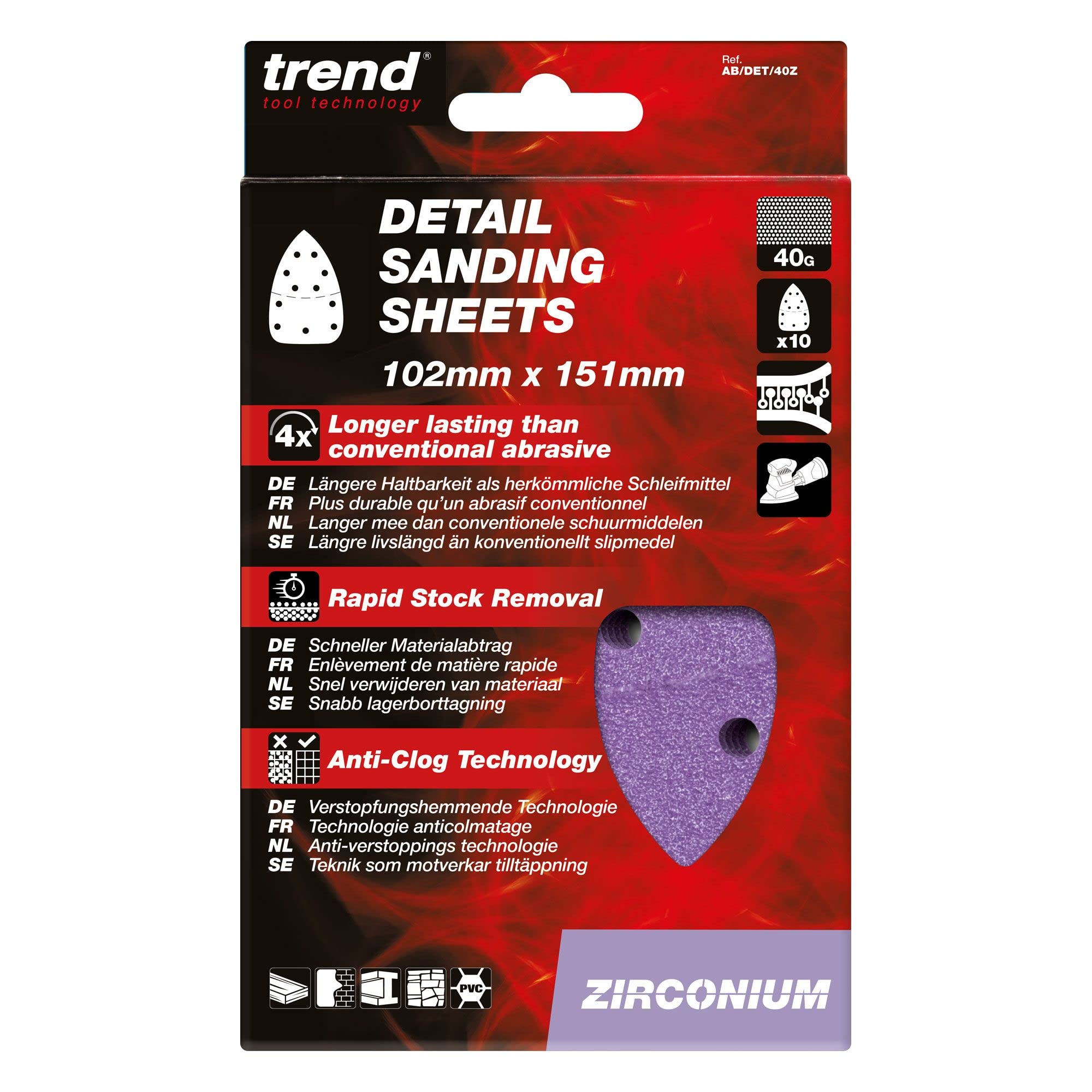 Trend Zirconium 4x6 Inch 60 Grit Abrasive Delta Sanding Sheets, AB/DET/60Z, Pack of 10