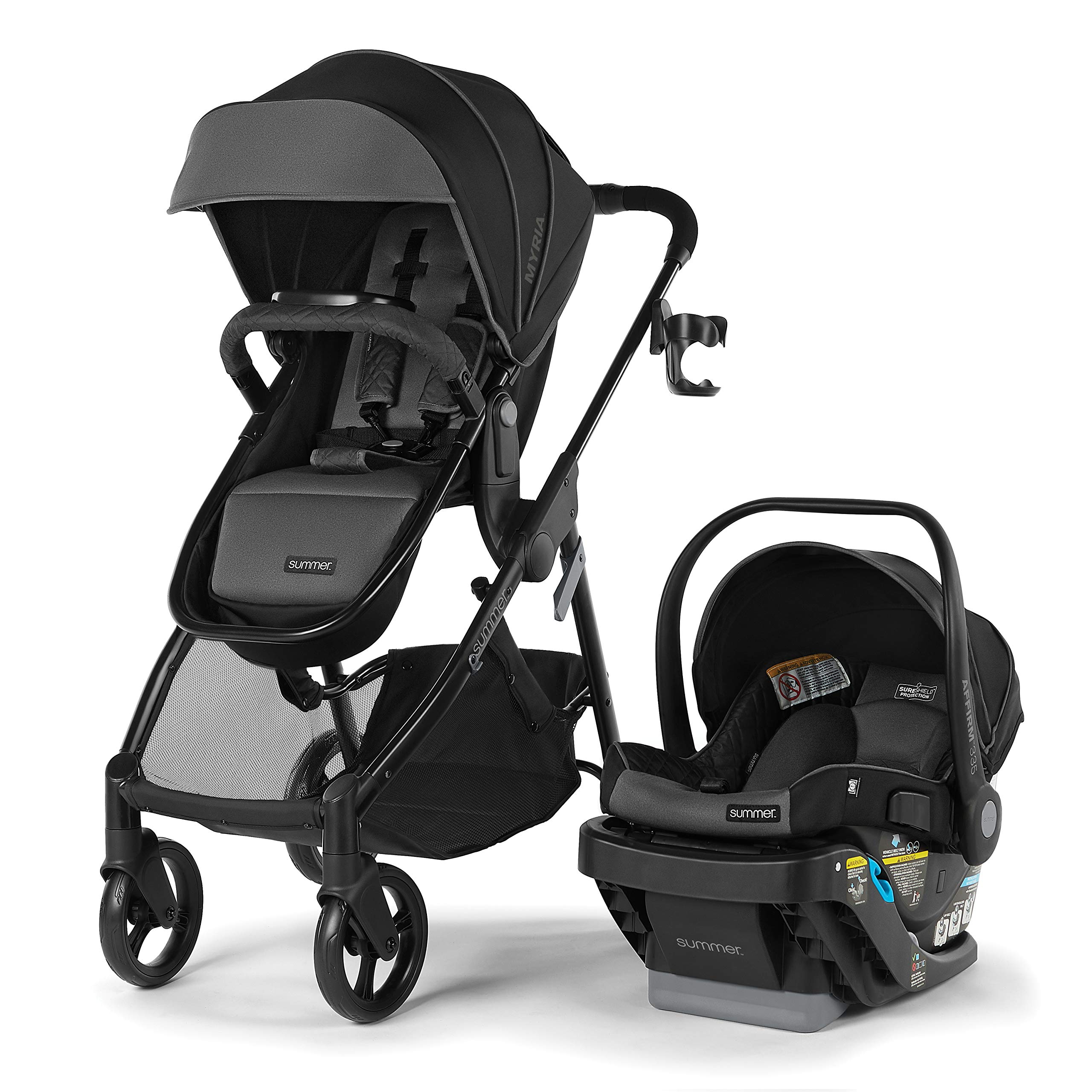 Summer Myria DLX Modular Travel System with the Affirm 335 DLX Rear-Facing Infant Car Seat, Slate Gray – Convenient Stroller and Car Seat with Advanced Safety Features