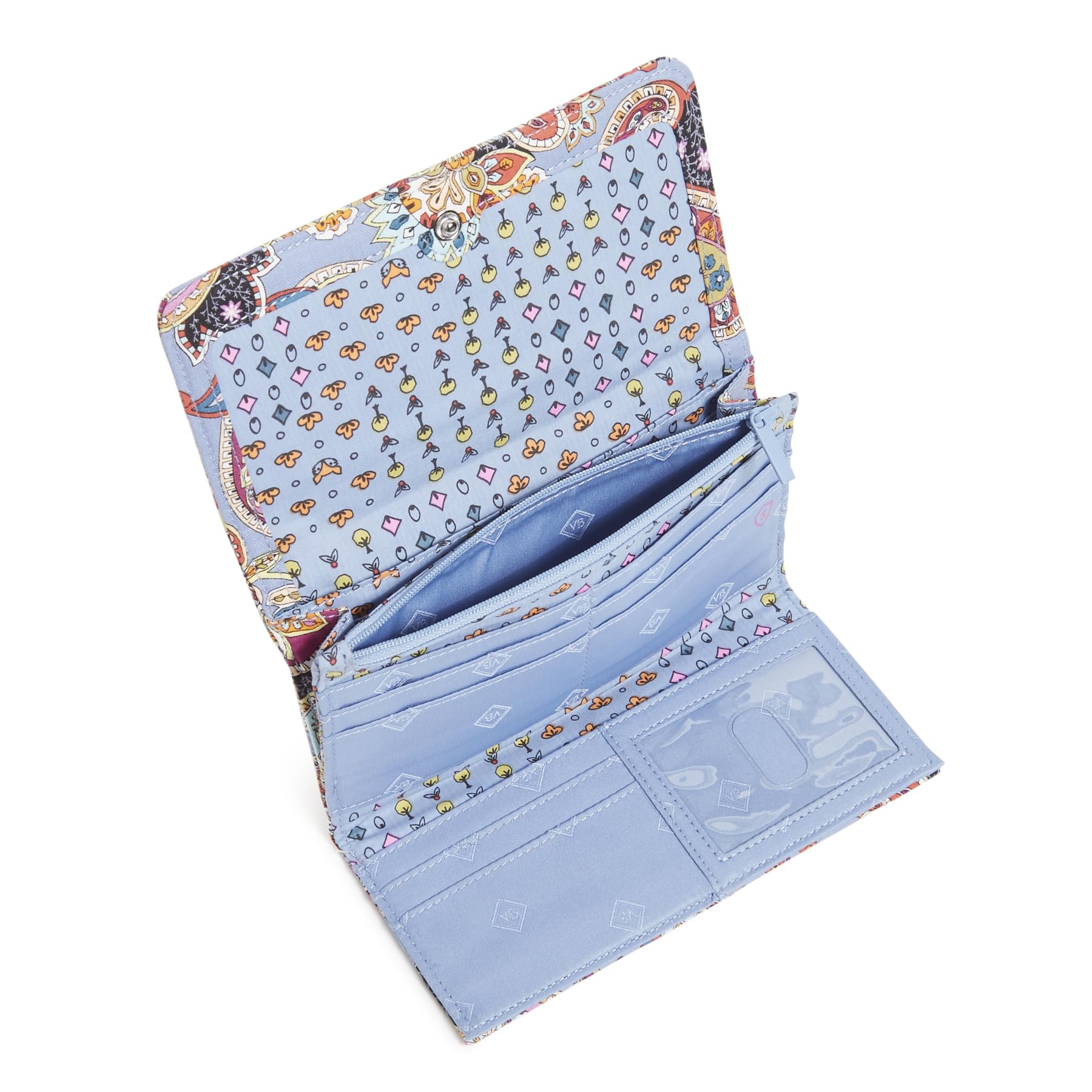 Vera Bradley Women's Cotton Trifold Clutch Wallet With RFID Protection, Citrus Paisley - Recycled Cotton, One Size
