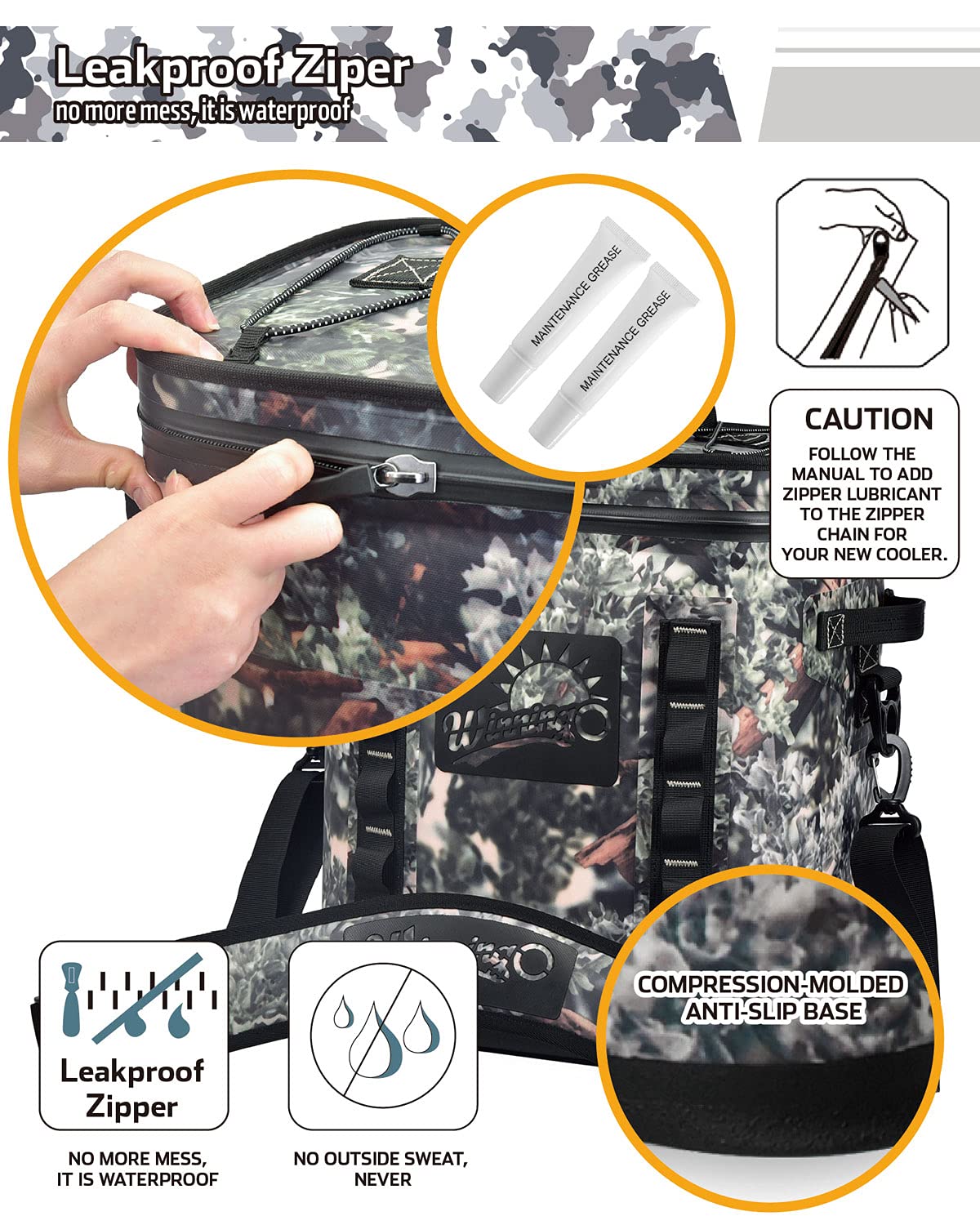 WINNINGO 36 Can Soft Cooler Backpack, Portable Large Waterproof Insulated Camping Soft Sided Cooler Bag with Leakproof Zipper & Duraflex Buckles, Keeps Ice Cold for Days (Journey 36 Camo)