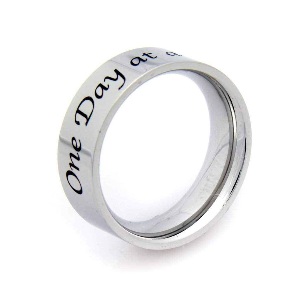 Rush Industries One Day at A Time Ring - Stainless Steel Poesy Ring - 12 Step Ring - Inspirational Ring - Recovery Gifts
