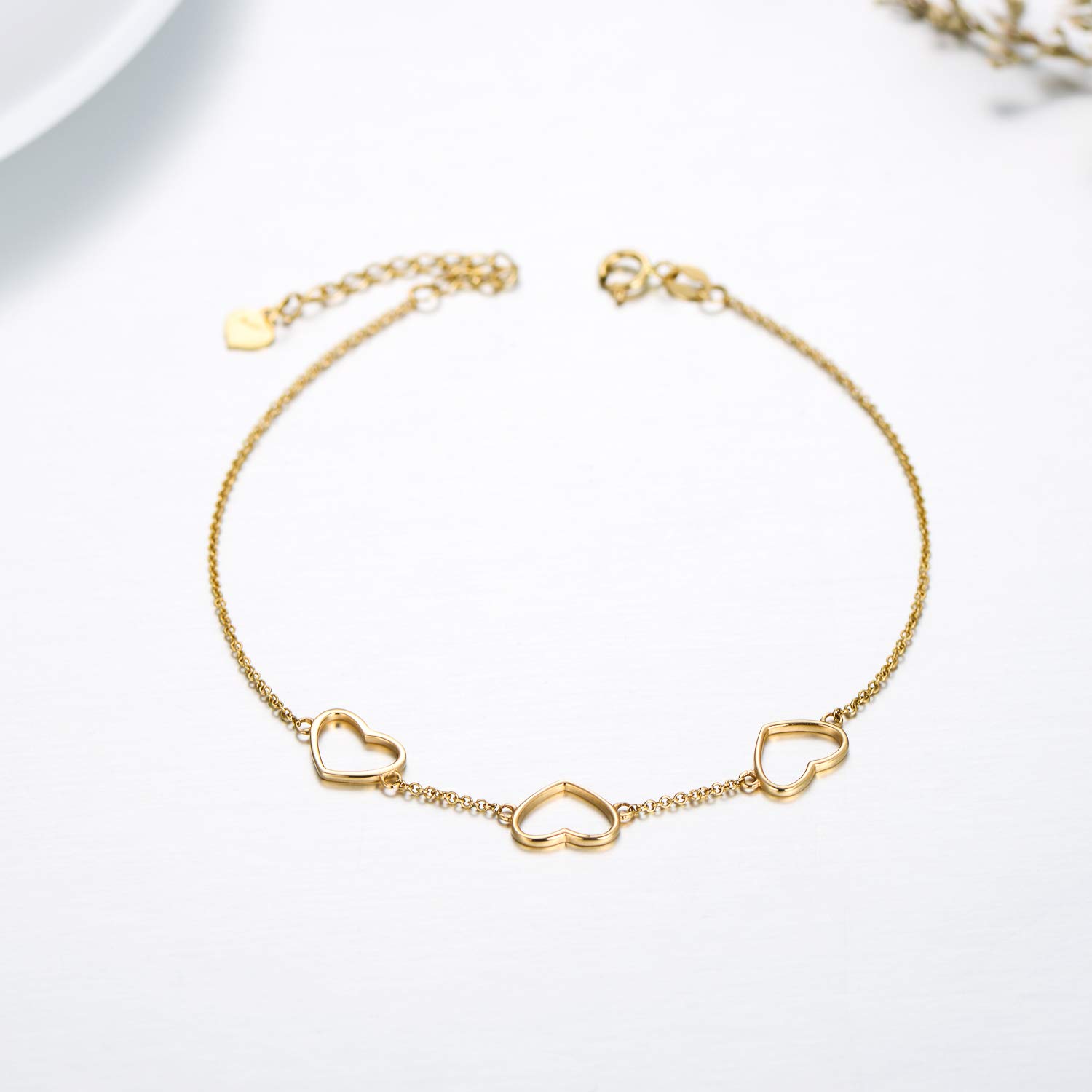 SISGEM 14k Gold Heart Bracelet for Women, Real Gold Fine Love Jewelry for Her