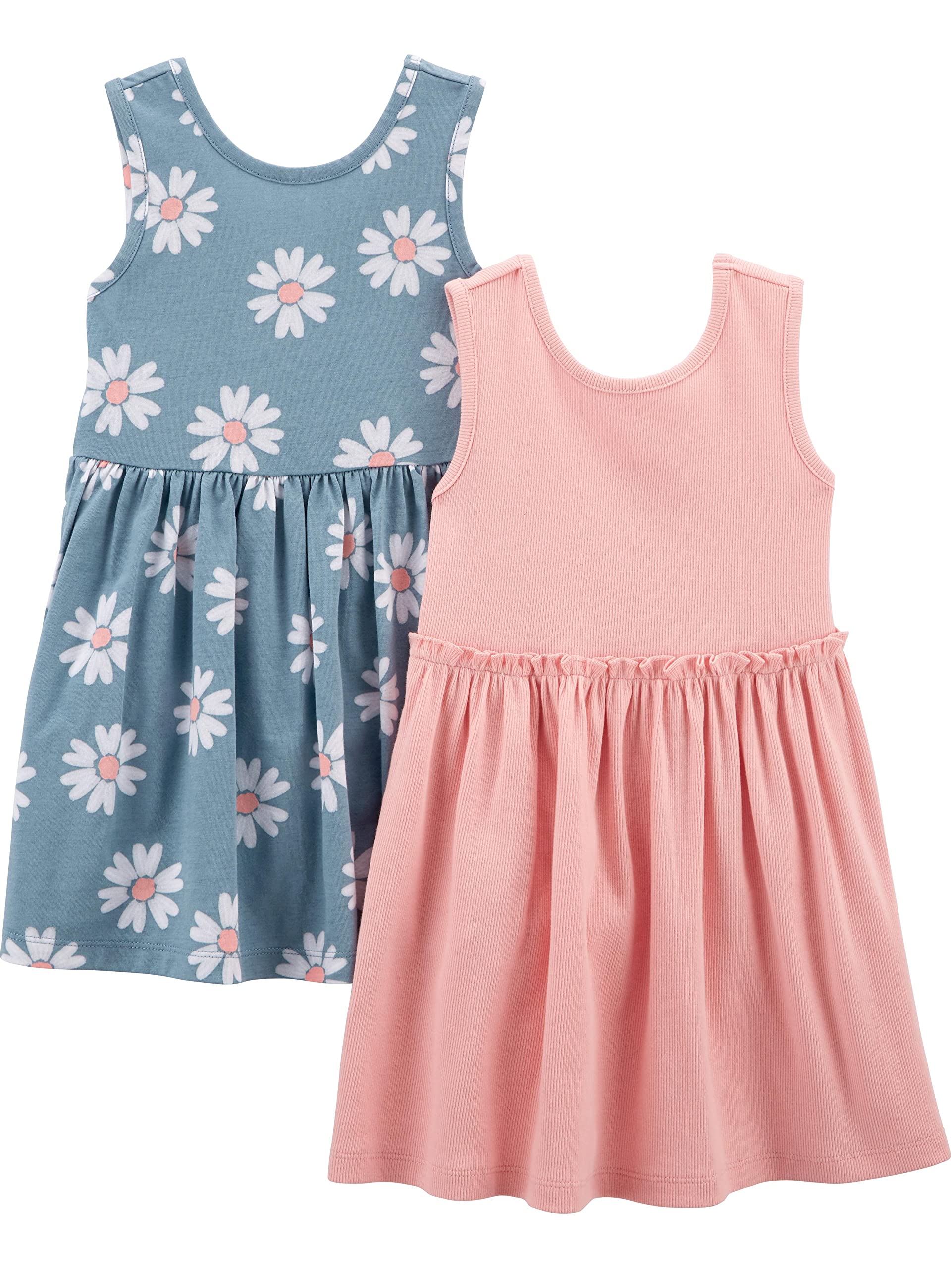 Simple Joys by Carter's Girls' Short-Sleeve and Sleeveless Dress Sets, Pack of 2, Dusty Blue Floral/Pink, 18M