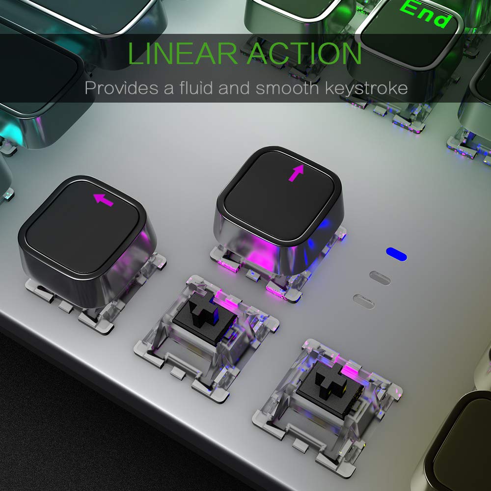TEWELL Mechanical Gaming Keyboard, Rainbow LED Backlit Typewriter Keyboards with Removable Hand Rest, 104 Anti-ghosting Keys, Quick-Responsible Black Switches for PC, Laptop, Computer