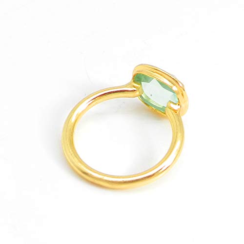 Shilpi Impex Green Amethyst Hydro 8 MM Cushion Rose Cut Gold Plated Brass Handmade Statement Ring (Light Green, 11)
