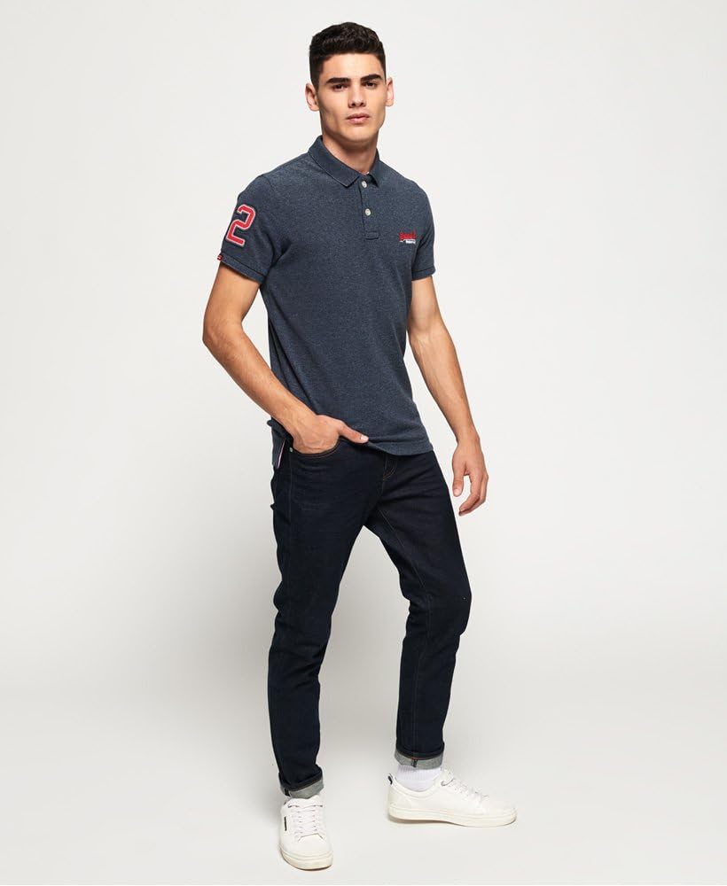 Superdry Mens Classic Pique Short Sleeve Polo Shirt Creek Navy Grindle Size XXL