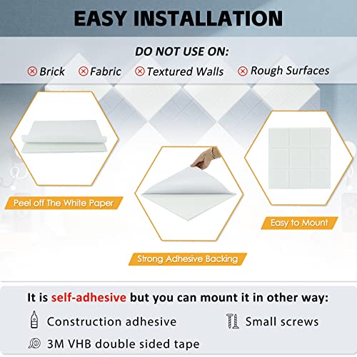 Troystudio Thickened Acoustic Panels Self-adhesive - 12 X 12 X 0.5 Inches 12 Pack Grid Sound Absorbing Panel, Recording Studio Acoustical Treatments Soundproof Wall Panels