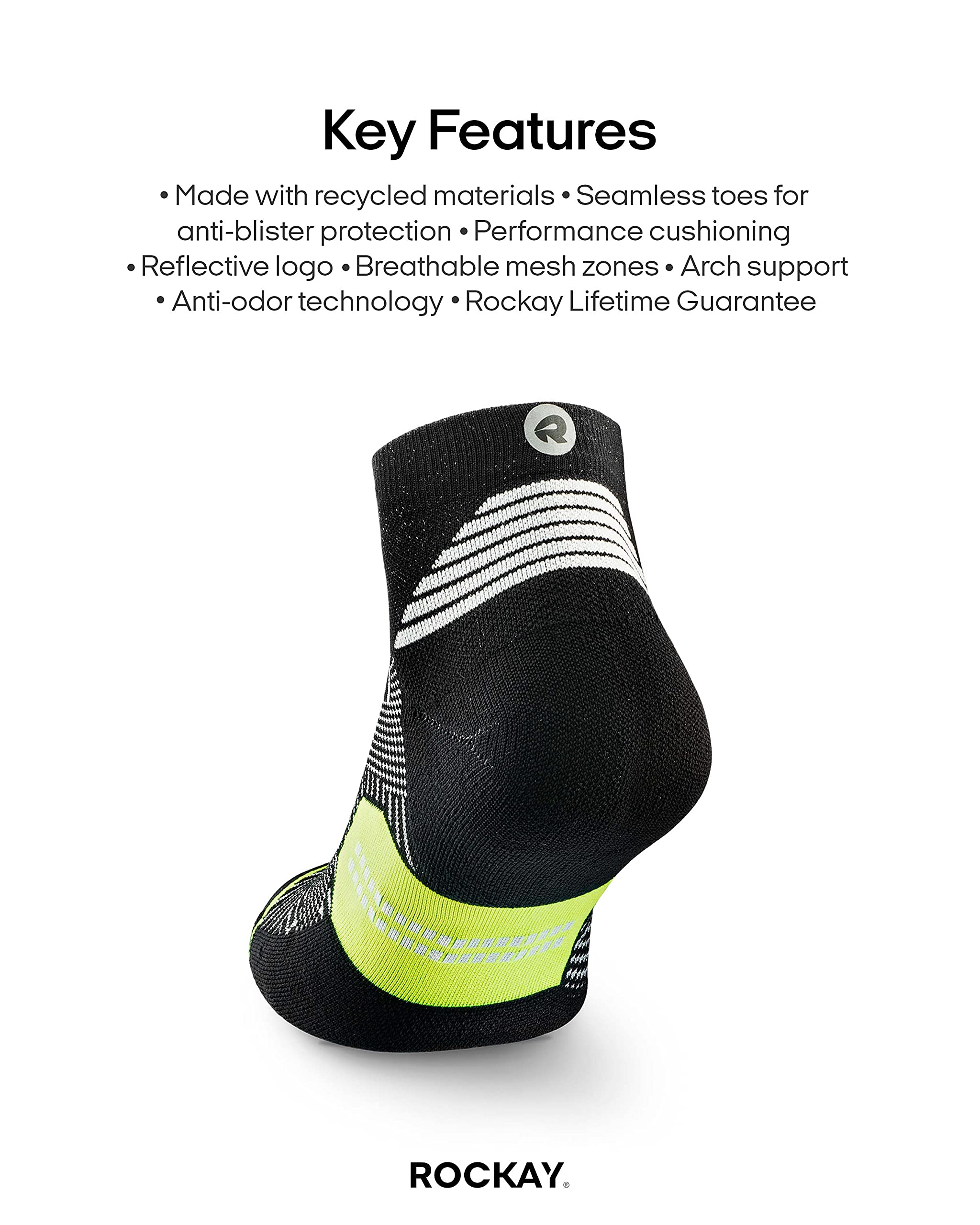 Rockay Flare Running Socks for Men and Women, Cushion, Quarter Cut, Arch Support, 100% Recycled, Anti-Odor (1 Pair)
