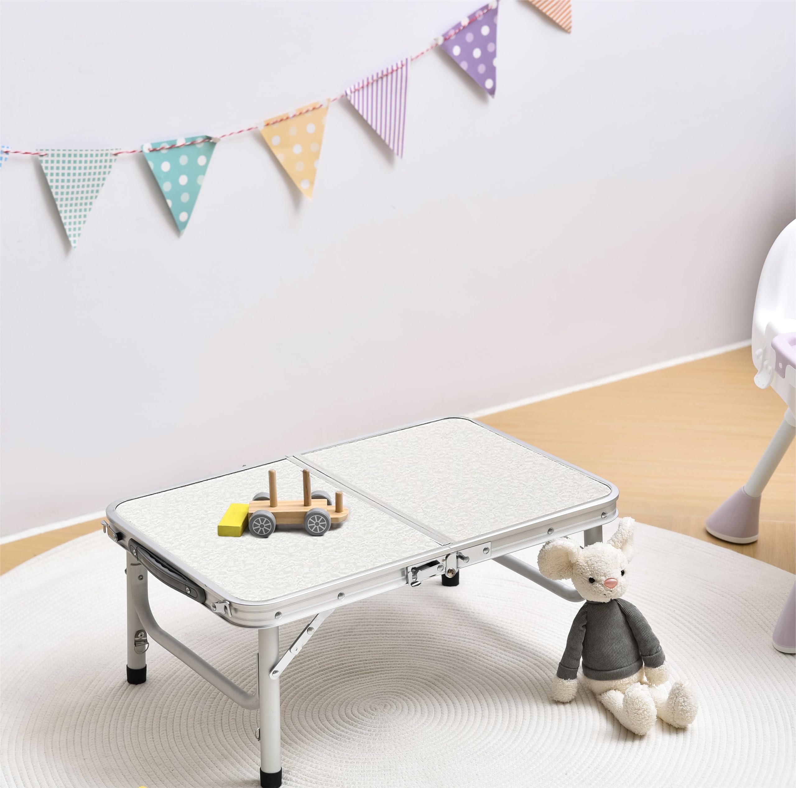 YihuiKo Little Folding Camping Table Portable Adjustable 3 Heights Lightweight Aluminum Folding Table for Outdoor Camp Picnic,23.6"x 15.8" 3 Heights