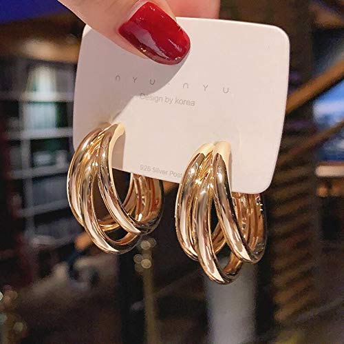 Triple Hoop Earrings For Women, Three Hoop Earrings Gold Triple Circle Thick Chunky Hoop Earrings