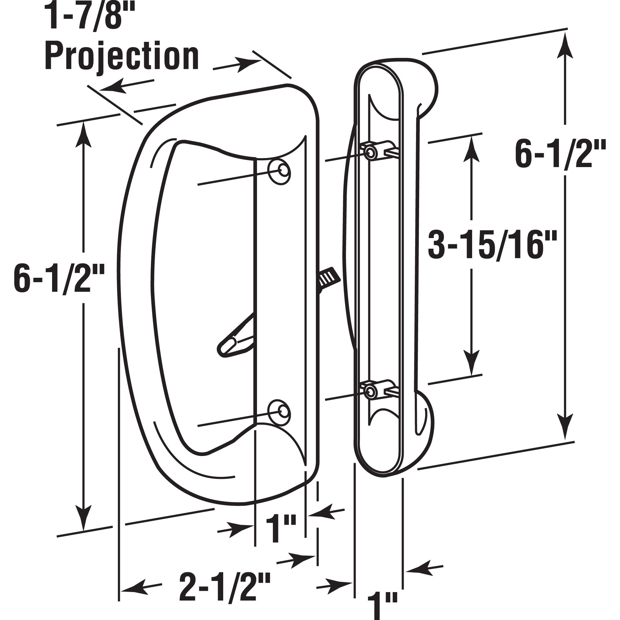 Prime-Line C 1176 Sliding Glass Door Handle Set – Replace Old or Damaged Door Handles Quickly and Easily – Painted White Diecast, Mortise/Hook Style, Fits 3-15/16” Hole Spacing (1 Set)