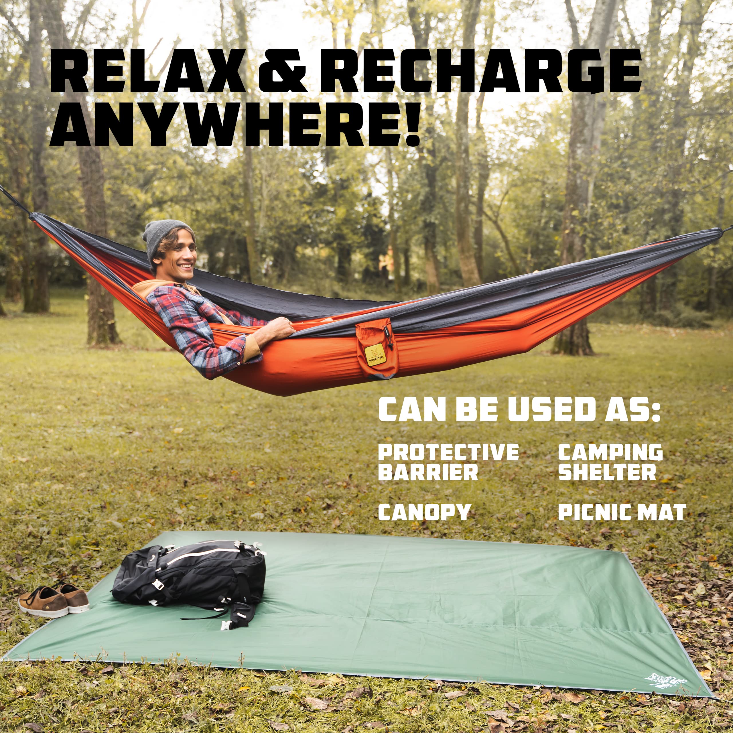 Wise Owl Outfitters Camping Tarp Waterproof for Under Tent - Camping Gear Must Haves w/Easy Set Up Including Tent Stakes and Carry Bag - Medium Grey