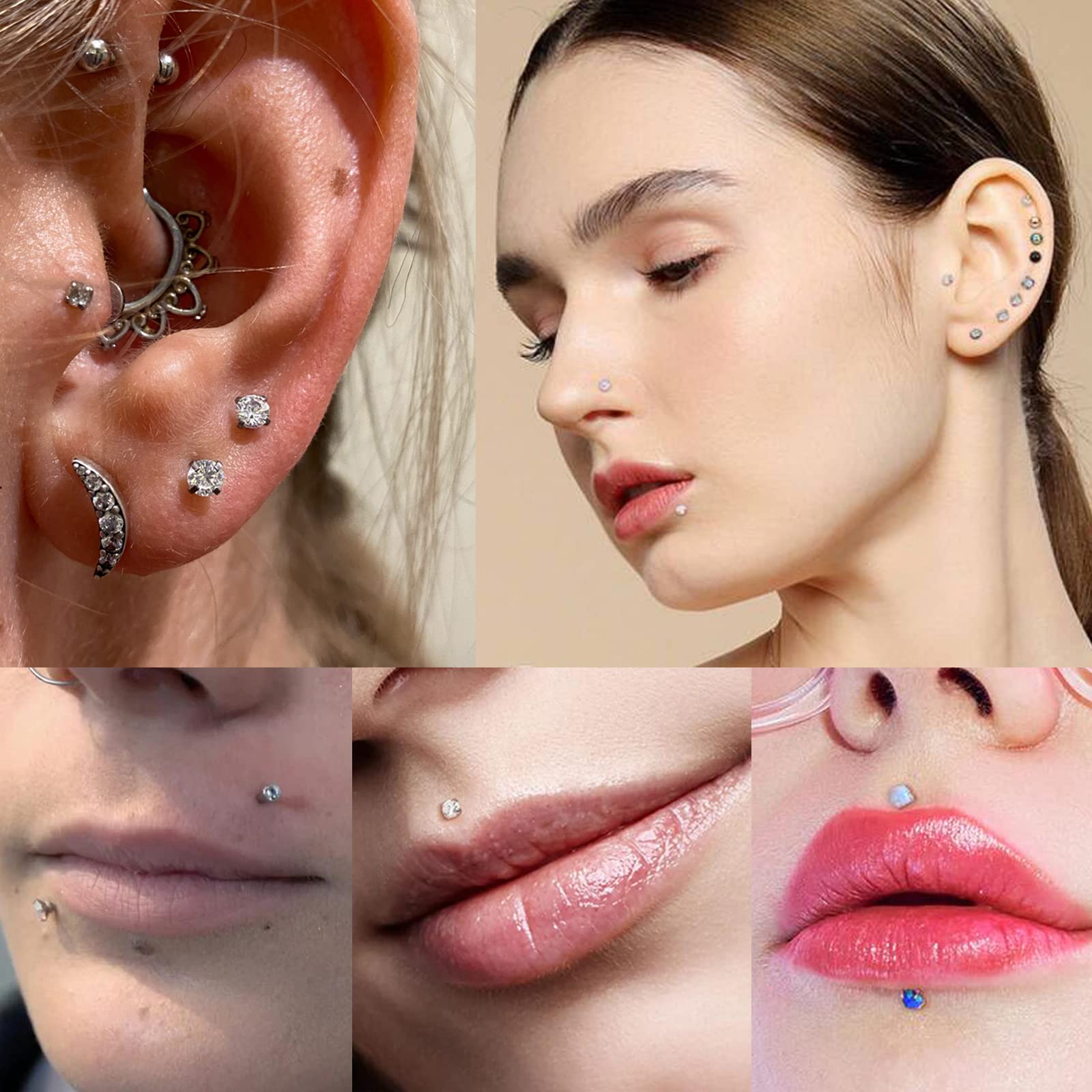 Xpircn 16G Labret Monroe Lip Rings Helix Tragus Earring Studs Piercing Jewelry 9-18PCS (16Gx10mm, Rose Gold, 18PCS)