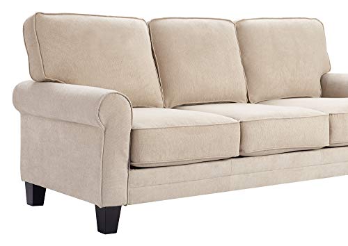 Serta Copenhagen 2 Two or Three Person Living Room Couch with Soft Foam-Filled Cushions, Easy-to-Clean Microfiber Upholstery, 77" Sofa with Storage, Beige