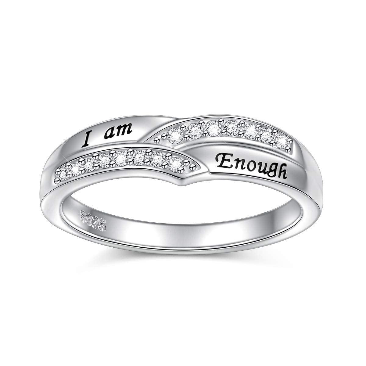 YinShan 925 Sterling Silver I am Enough CZ Thumb Adjustable Rings for Women Wrap Ring Size 8