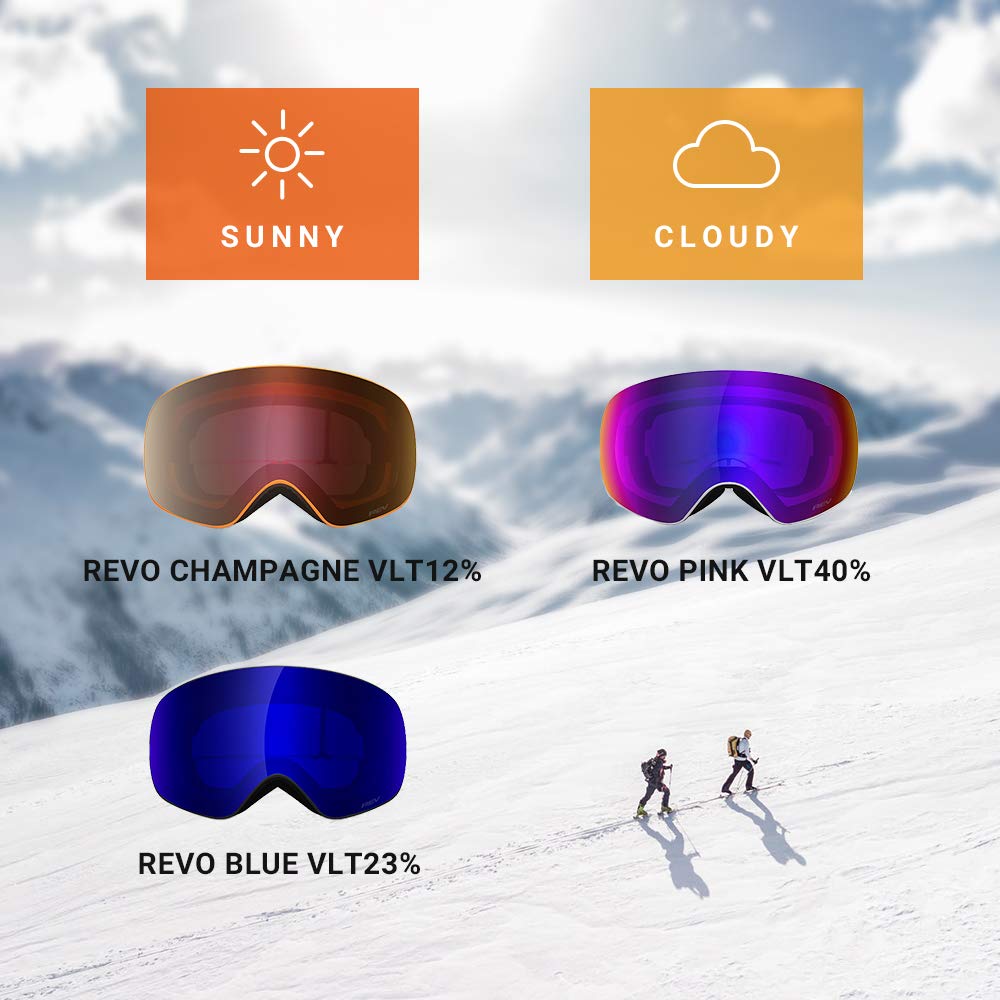 REV SPORTS Ski Goggles Ski Glasses Snowboard Goggles UV Protection OTG Interchangeable Snowboard Googles for Men Women