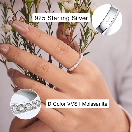 YODEWA Moissanite Wedding Band for Women Half Eternity 925 Sterling Silver 0.42ct DEF Color VVS Lab Created Diamond Thin Stackable Real Moissanite Anniversary Wedding Rings Size 7