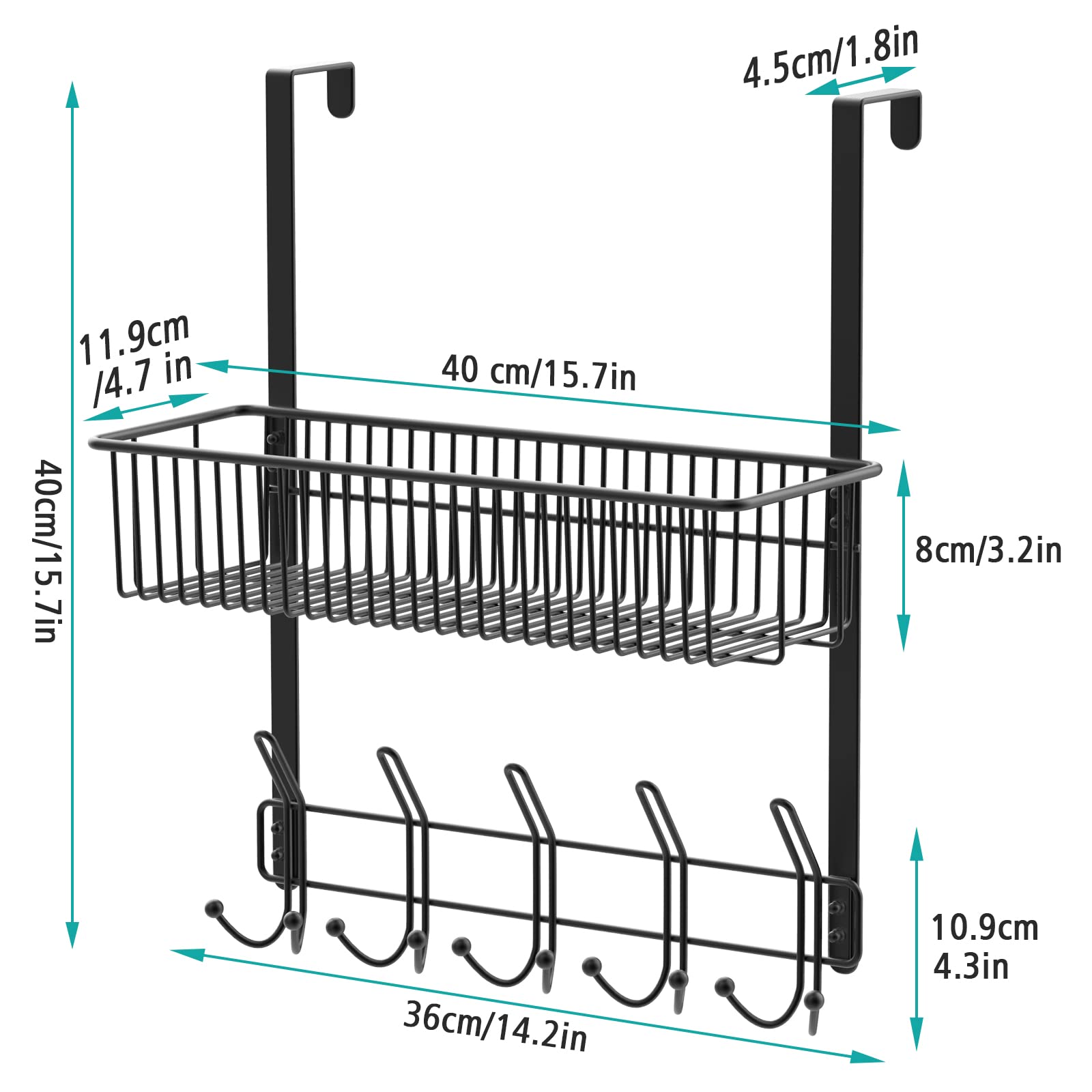 REFLYING Over The Door Hook Hanger 15 Shelf Organizer Hanger Hooks with Mesh Basket Storage Rack,Door Hooks for Hanging Coats,Wire Basket for Home Storage Organizer