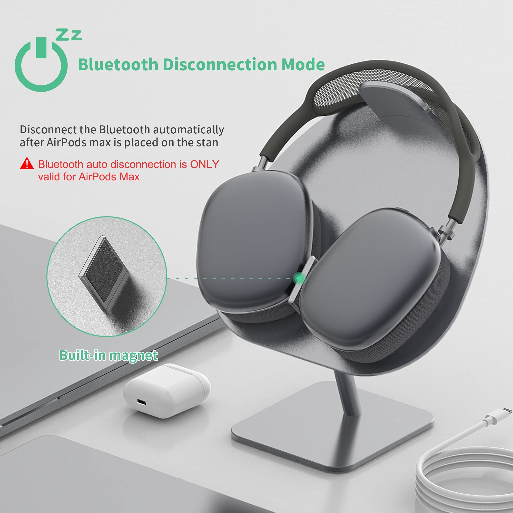 WIWU Headphone Stand Designed for AirPods Max, Headset Stand with Built-in Sleep Magnet, Aluminum Alloy Headphone Holder with Protective Silicone Pad, Solid Base, AirPods Max Accessory