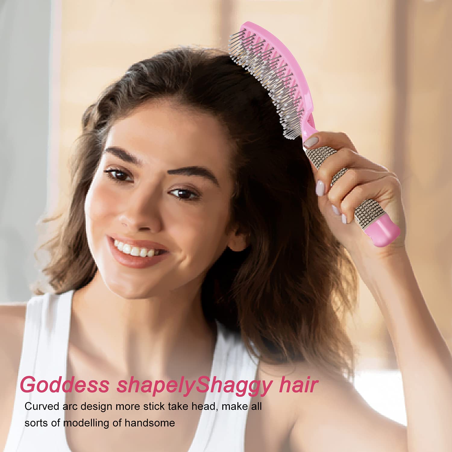 Professional Curved Vented Styling Hair Brush Barber Hairdressing Styling Tools Fast Drying Hair Detangling Massage Brushes (Pink)