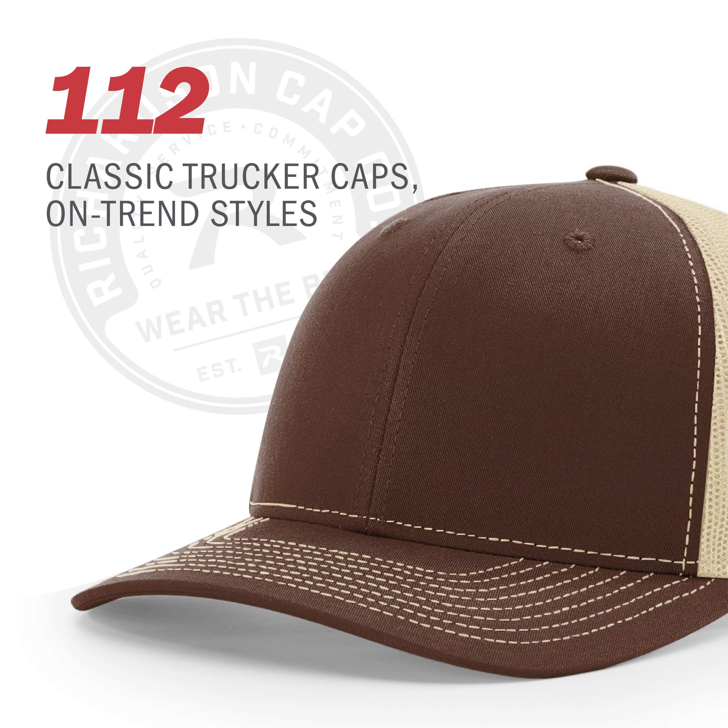 Richardson Unisex 112 Trucker Adjustable Snapback Baseball Cap, Split Black/Charcoal, One Size Fits Most