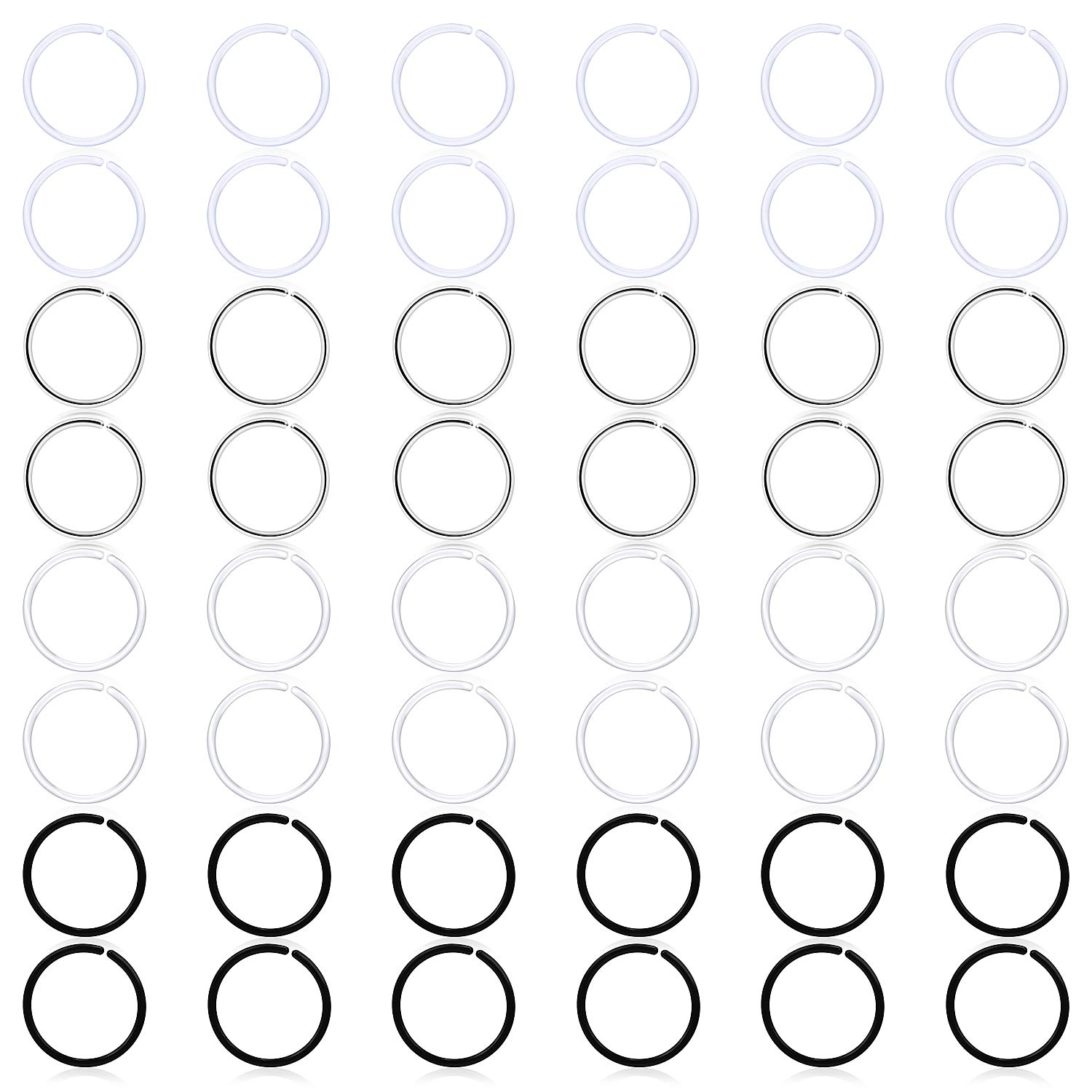 SCERRING Clear Nose Hoop Ring Retainer Bioflex Stainless Steel Black White Lip Etarring Tragus Hoop Ring Retainer Piercing Jewelry 22G 48PCS