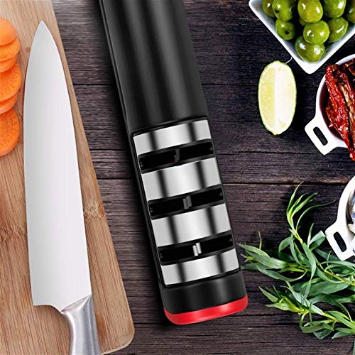 TSWEET Sharp Knife Sharpener – 3 in 1 Non-Slip Ergonomic for Professional Kitchen Knife Sharpener, Diamond rods, Tungsten Carbide Plates, Ceramic Stone, Safe