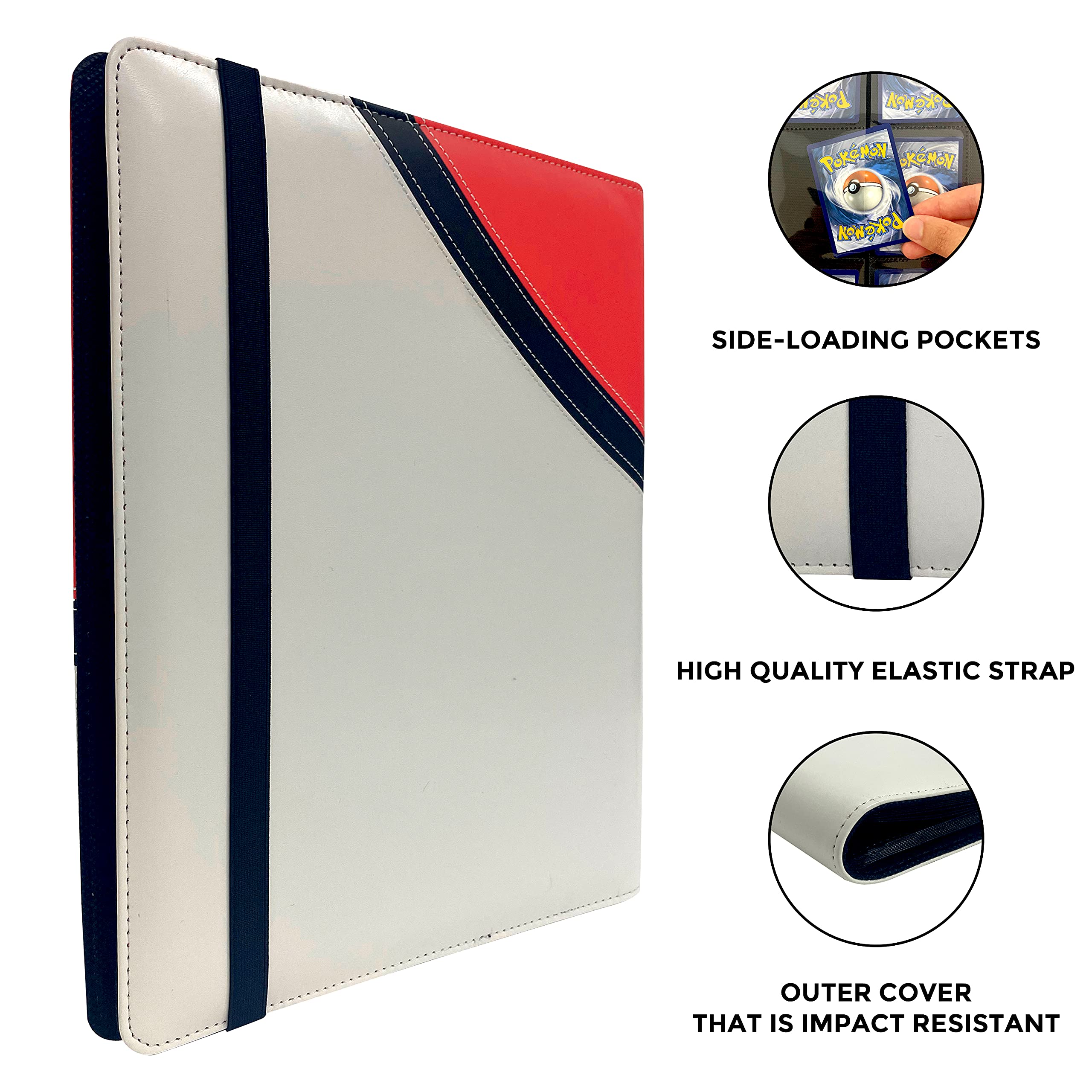 Totem World Red White Ball Stitched Theme 9-Pocket Leatherette Binder 20 Pages Transparent Sideloader Sleeves Album Portfolio for Trading Card Storage Organizer Holder Case