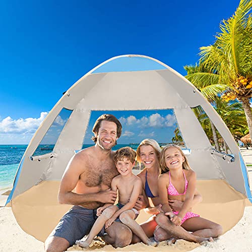 Venustas Beach Tent, Pop Up Beach Tent, Pop Up Beach Shade with UPF 50+, Portable Sun Shade Pop Up Tent, Light Weight Pop Up Beach Shade for 3-4 People