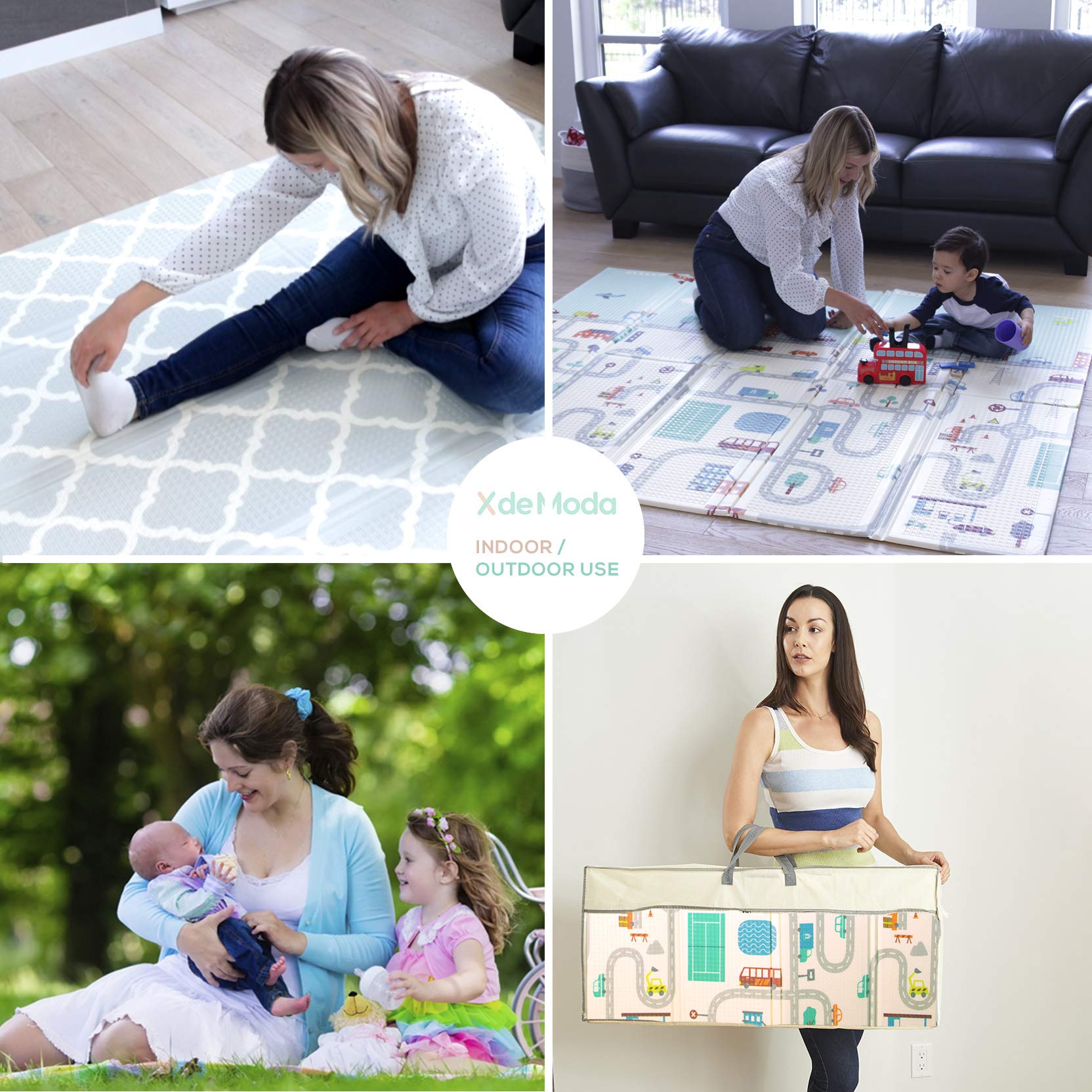 Reversible Baby Play Mat & Exercise Mat - Fun & Stylish Foam Floor Playmat for Kids and Infants. Elegant Room Decor Transforms into Large Fun Activity Gym Mat (Road)
