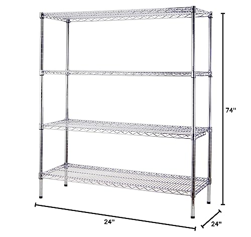 Regal Altair 24" Deep x 24" Wide x 74" High 4 Tier Chrome Wire Shelving Kit | NSF Commercial Storage Rack Unit
